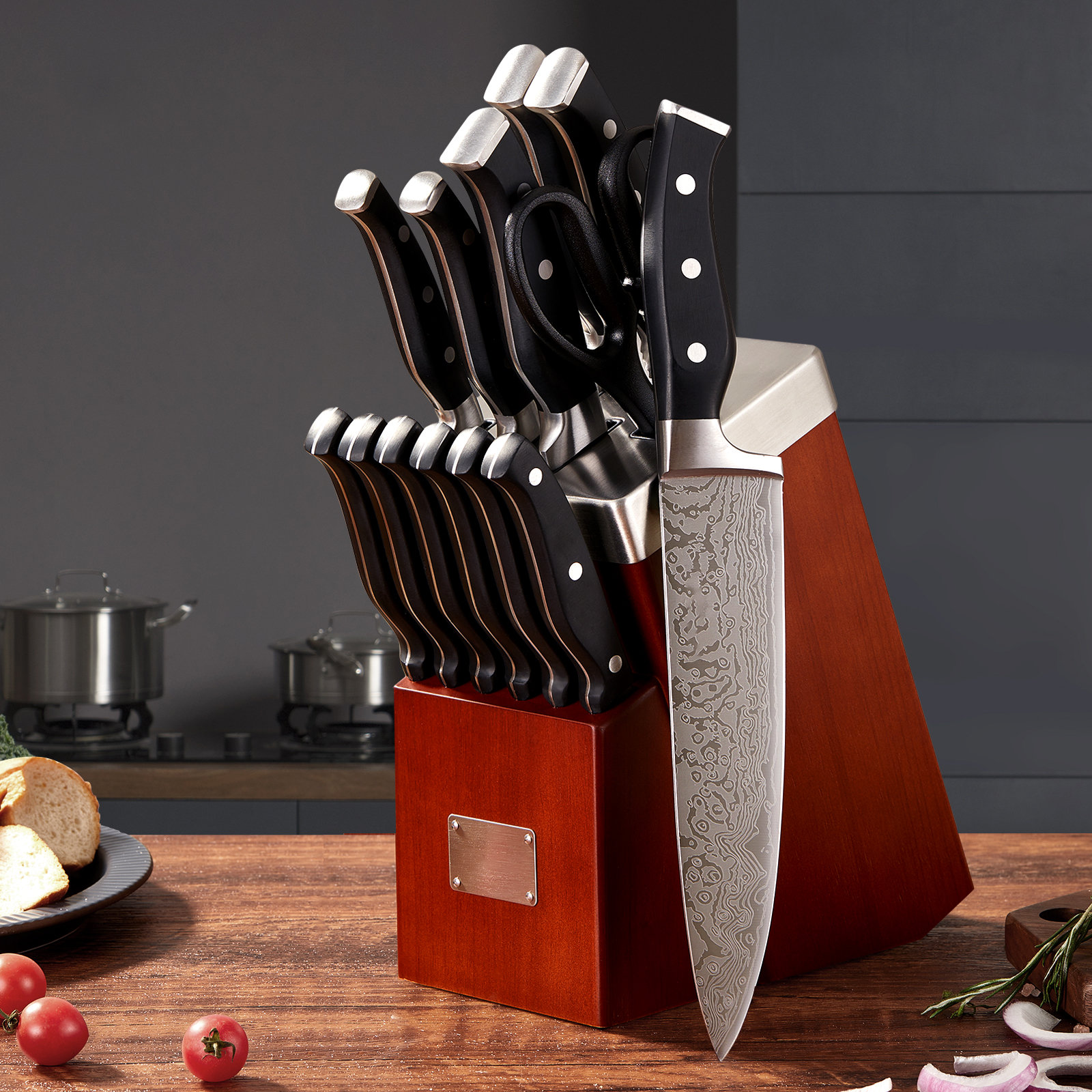 FOHERE Knife Set, 14 Pieces Self Sharpening Knife Block Set, Stainless ...