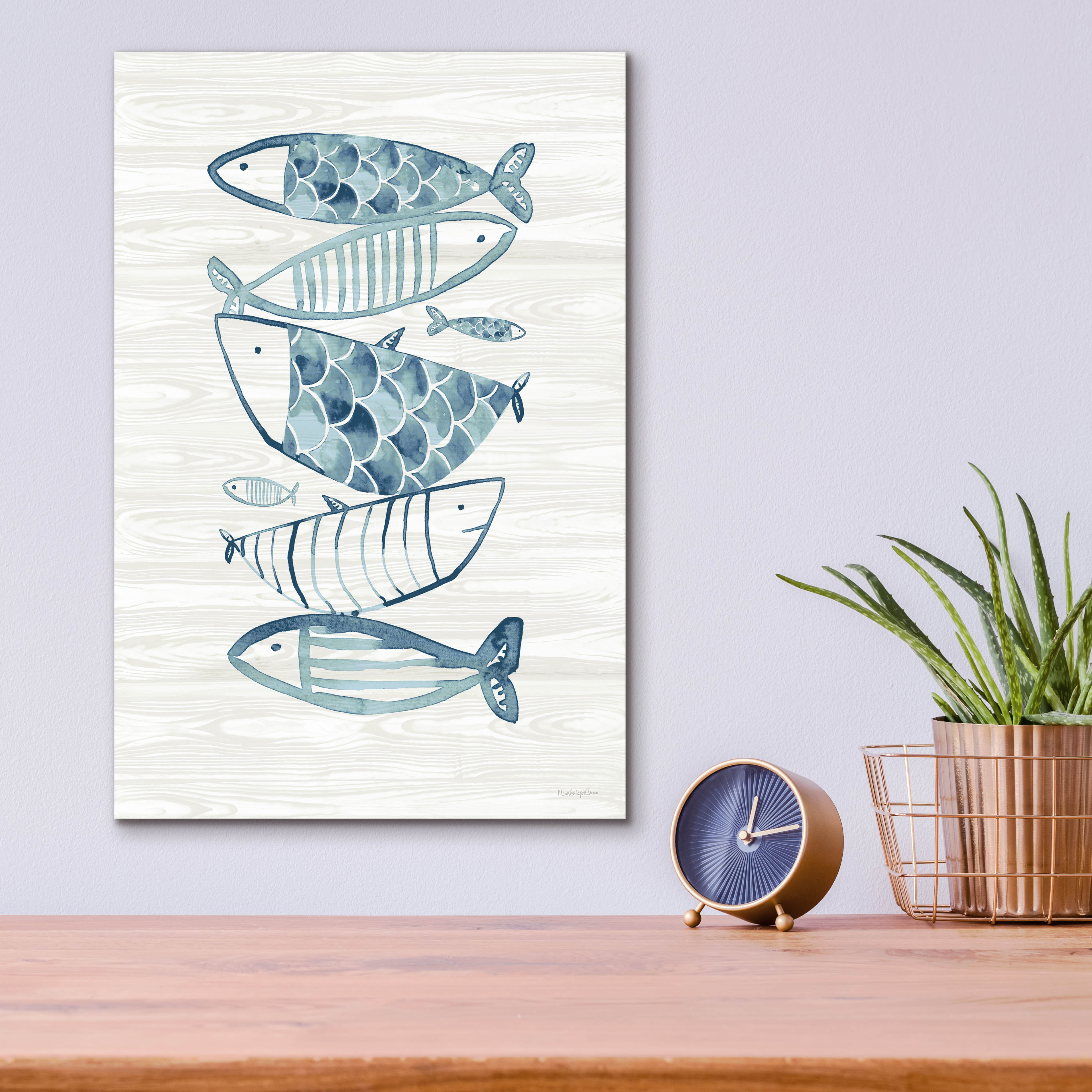 Highland Dunes 'Driftwood Blue Fish 2' by Mercedes Lopez Charro Acrylic ...