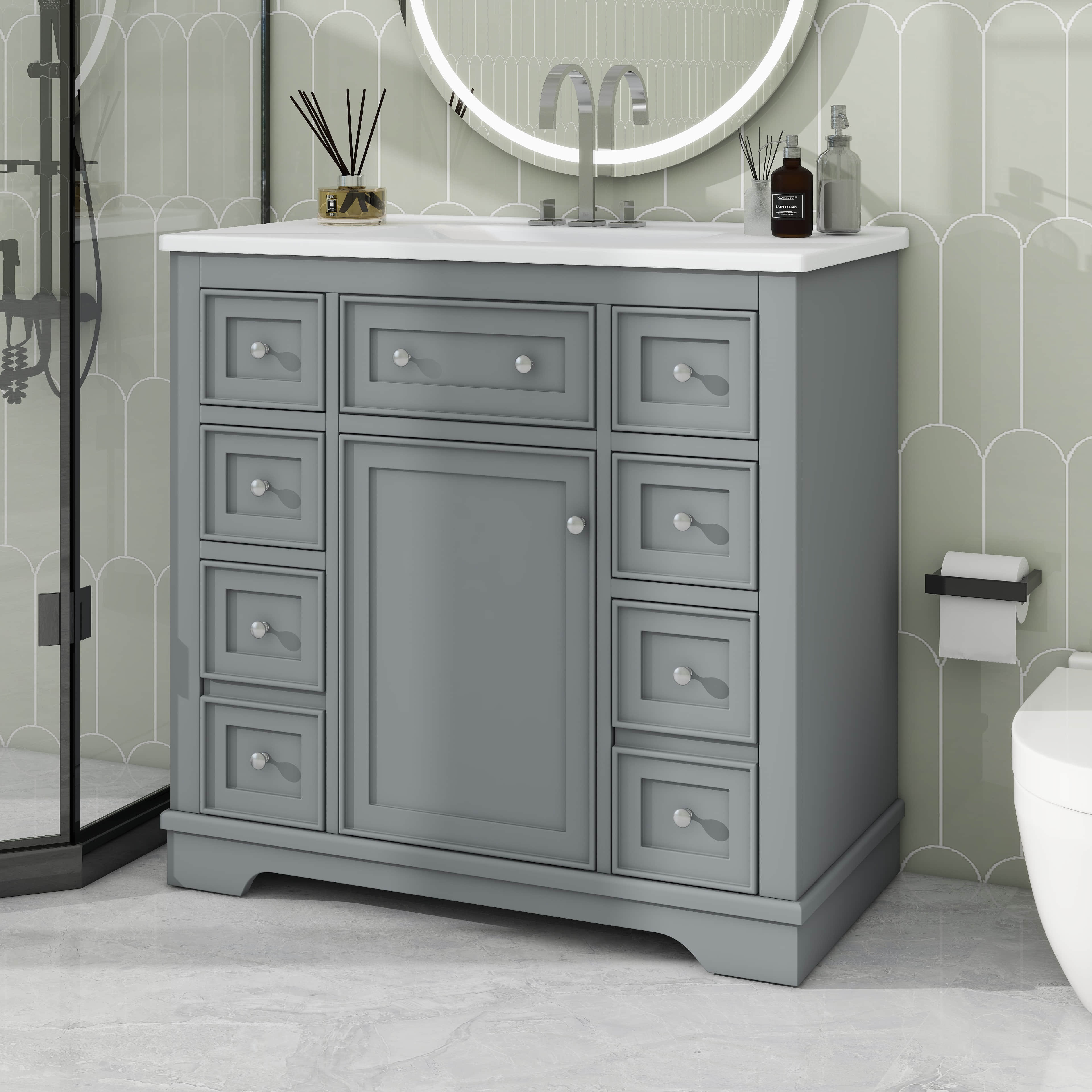 Wildon Home® 36 Inch Fashionable Bathroom Vanity No Sink Six Drawer ...