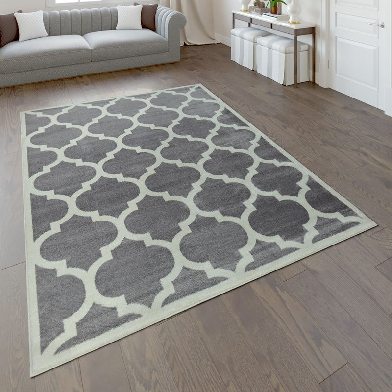 Charlton Home® Leenhouts Geometric Gray/Cream Area Rug & Reviews | Wayfair