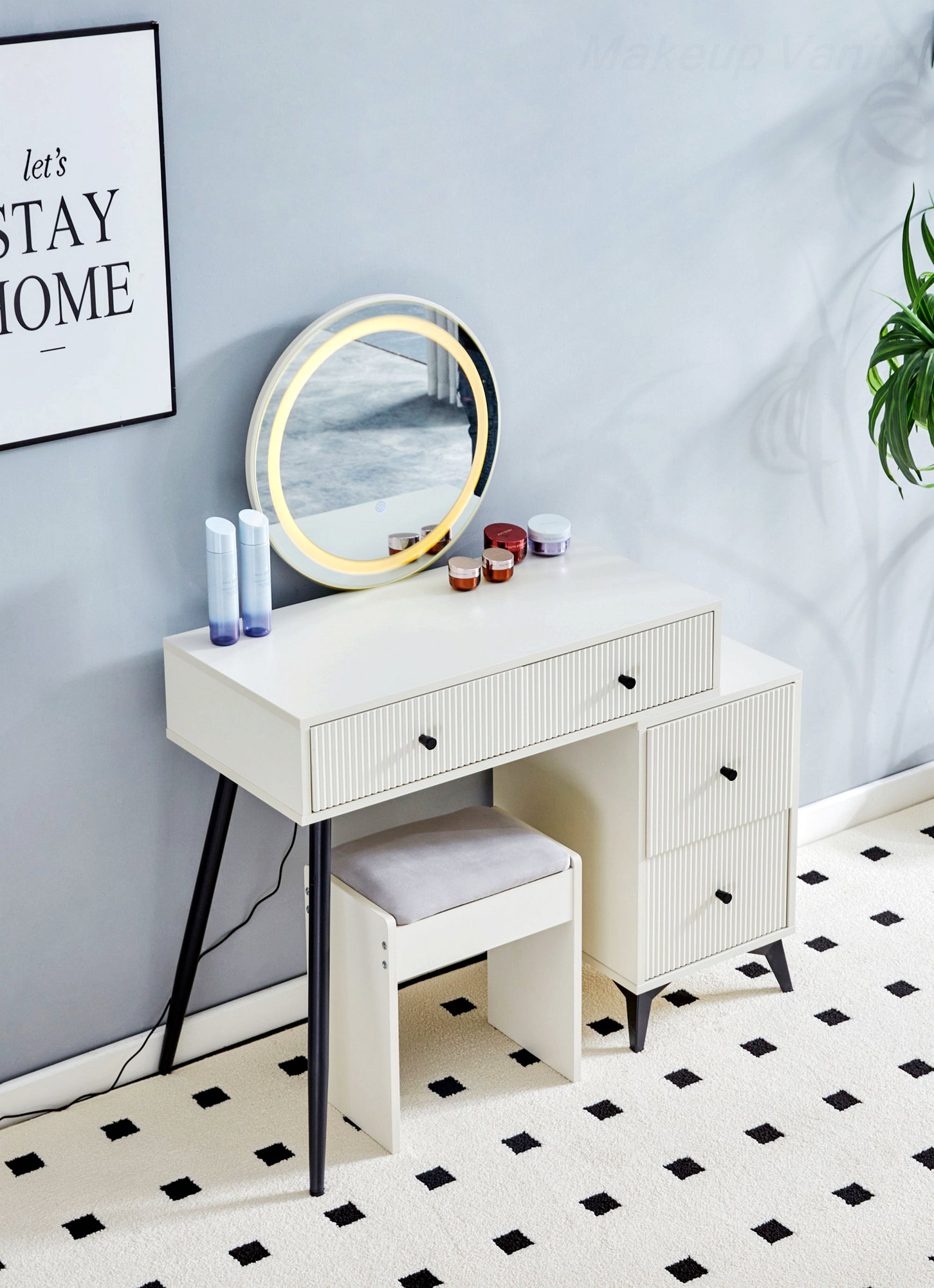 George Oliver Dressing Table Set, Makeup Vanity Desk With Round LED ...