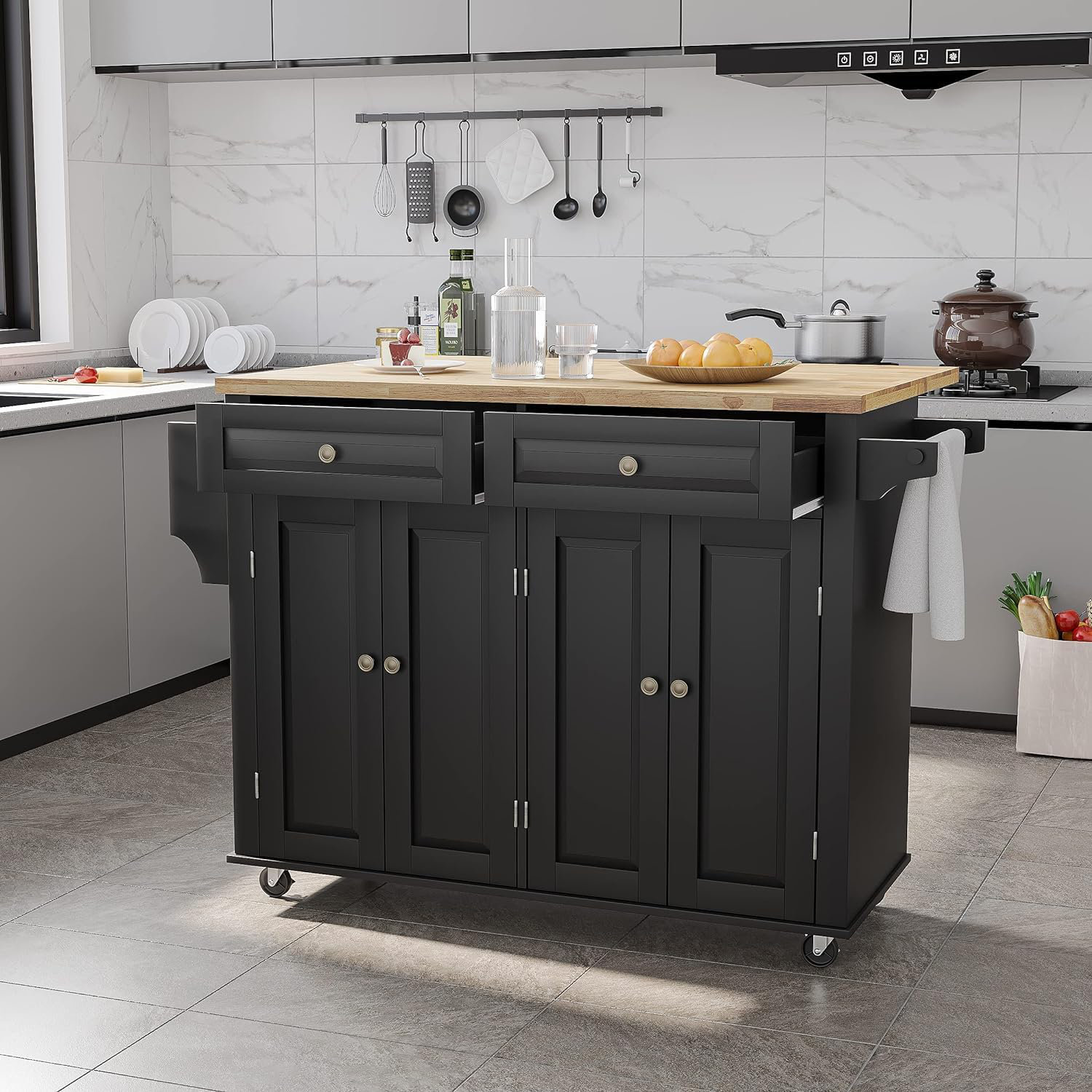 Lark Manor™ Kitchen Cart with Wood Top and Drop Leaf Breakfast Bar ...