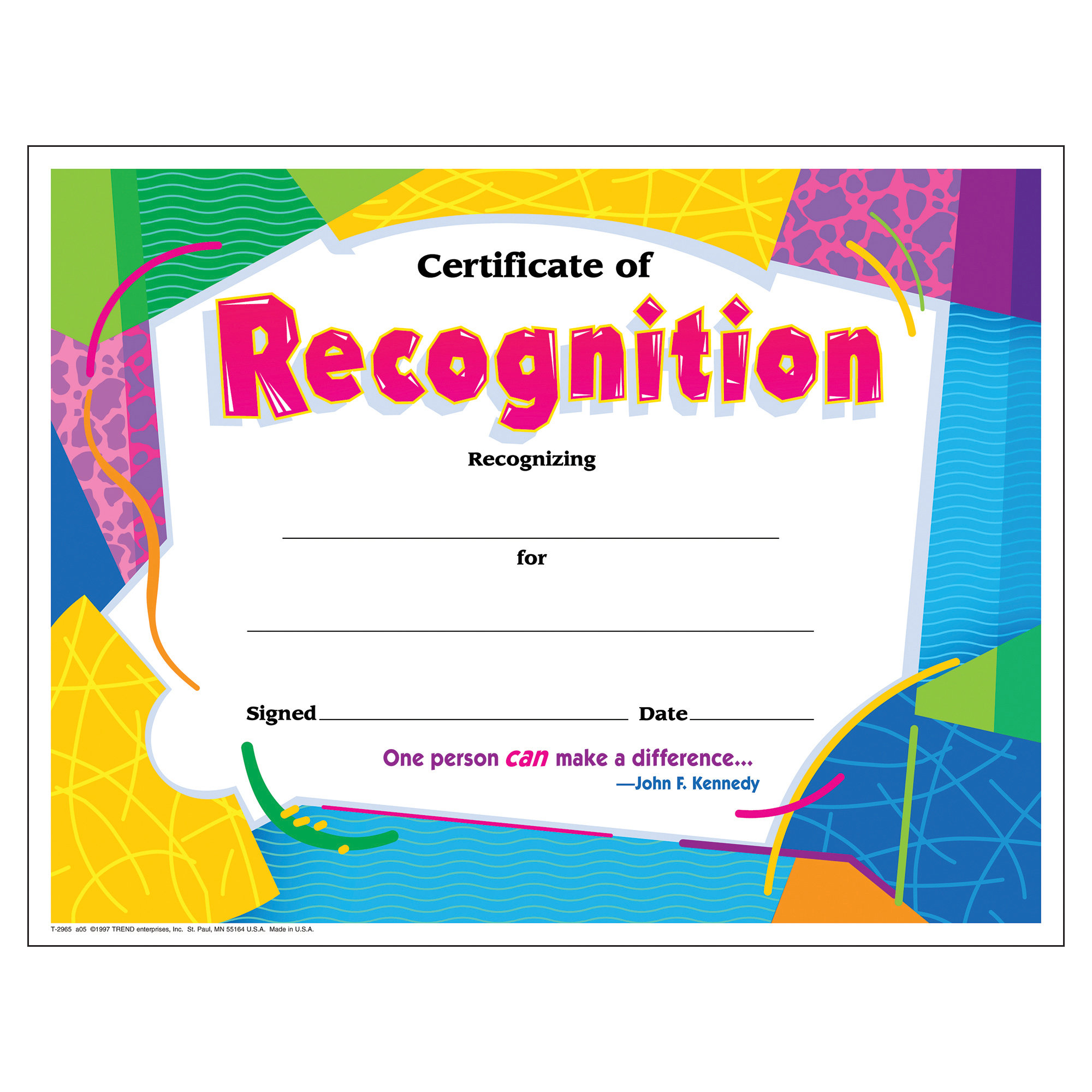 TREND enterprises, Inc. Certificate Of Recognition Colorful Classics ...