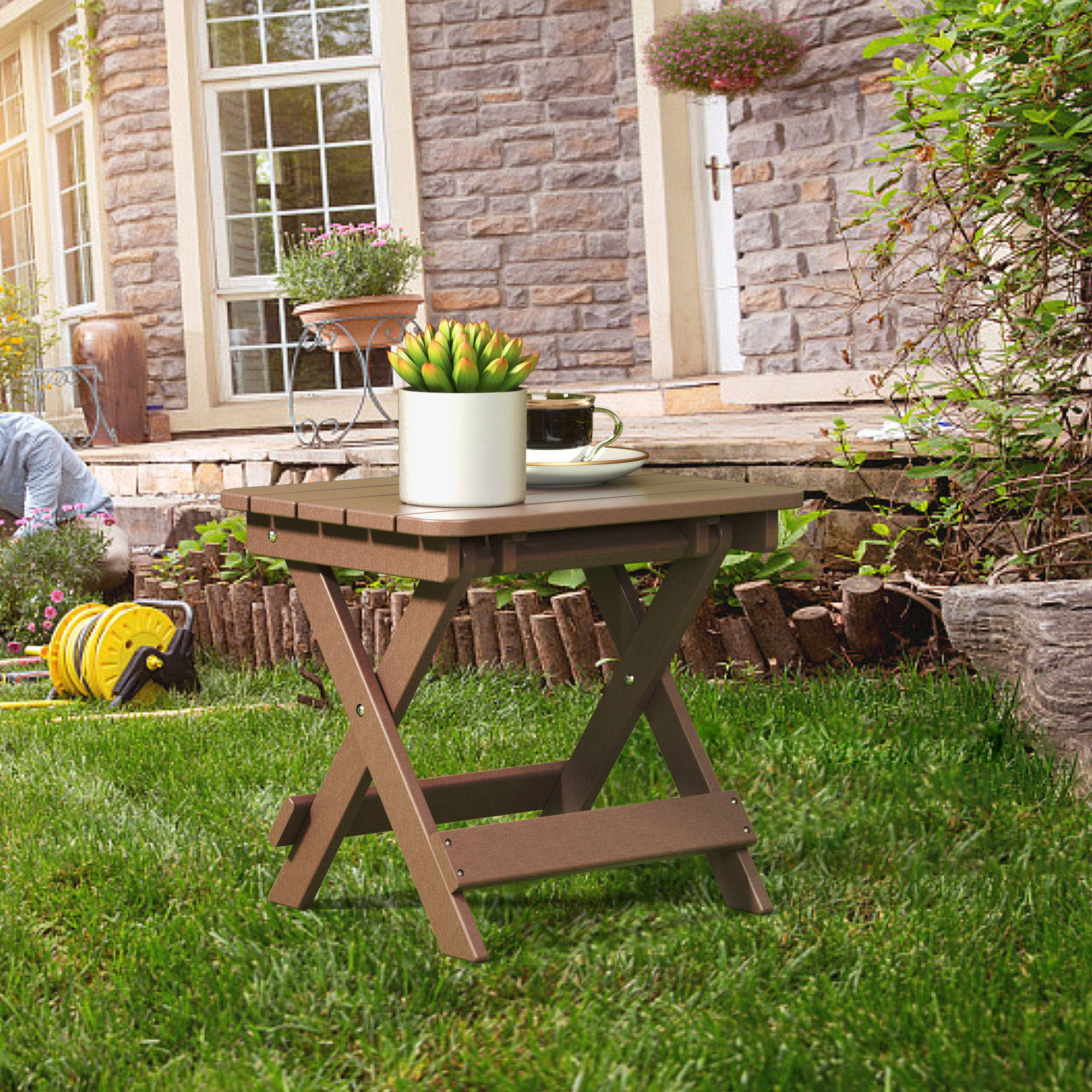 Highland Dunes Foldable Side Table, 20"x16" Patio Weather Resistant ...