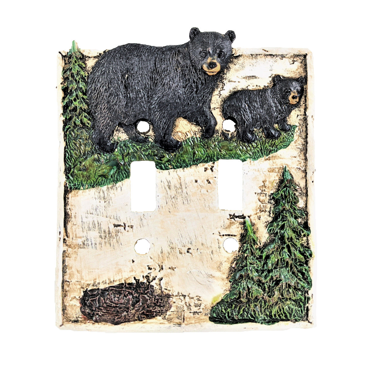 Decor Idea Bear on Birch with Pine Trees 2-Gang Toggle Light Switch ...