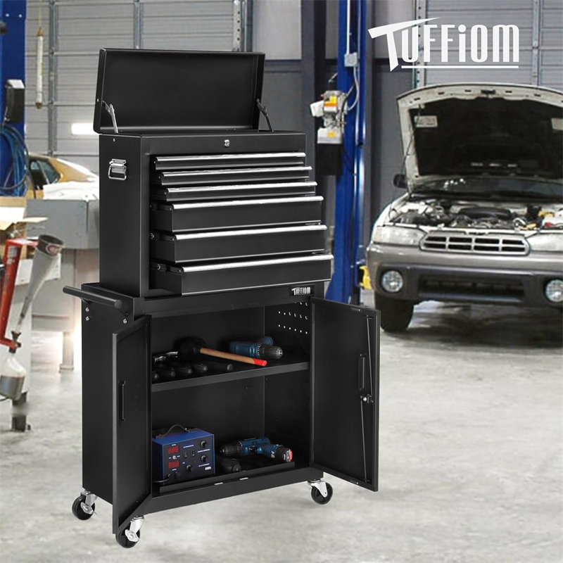 17 Stories 6 Drawer 3-In-1 Double Door Rolling Tool Box Garage Storage ...