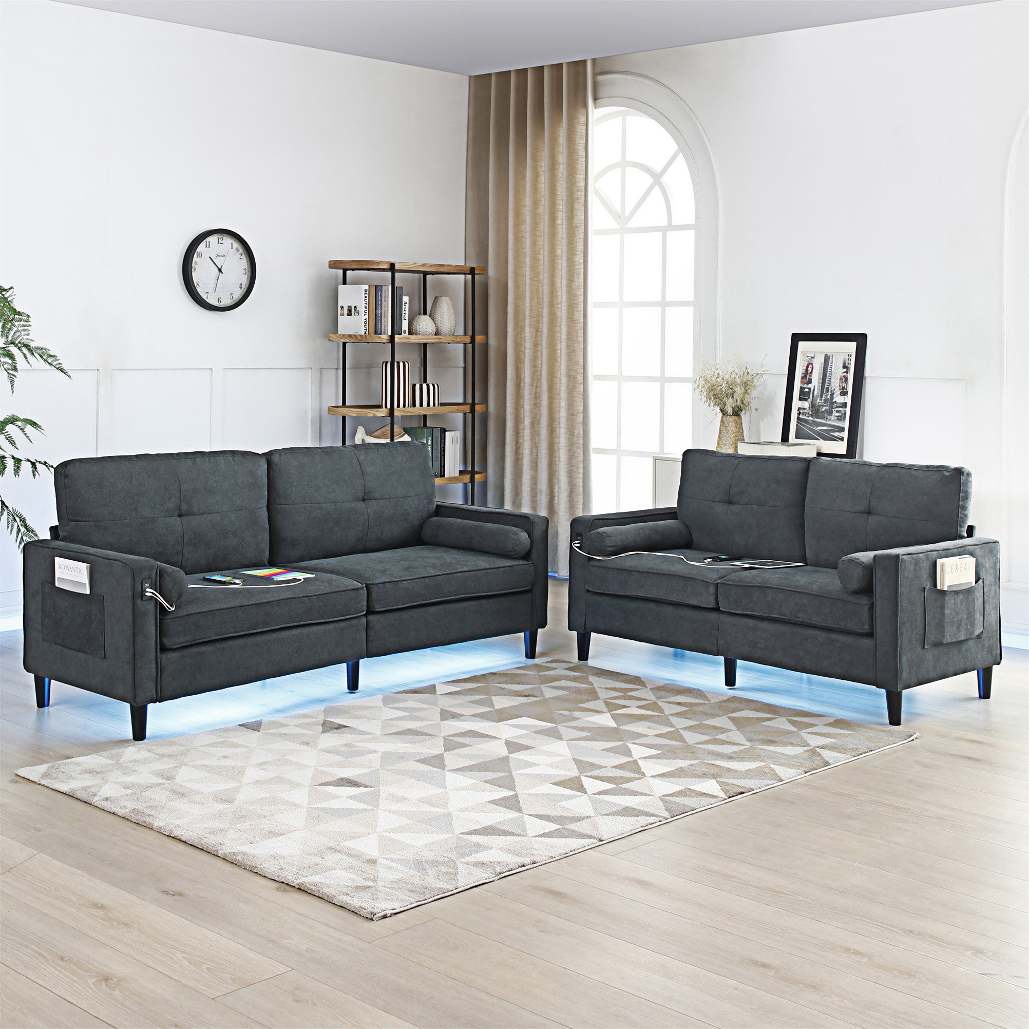 Latitude Run® 2 Piece Modern Sofa Couch And Loveseat With 2 Side ...