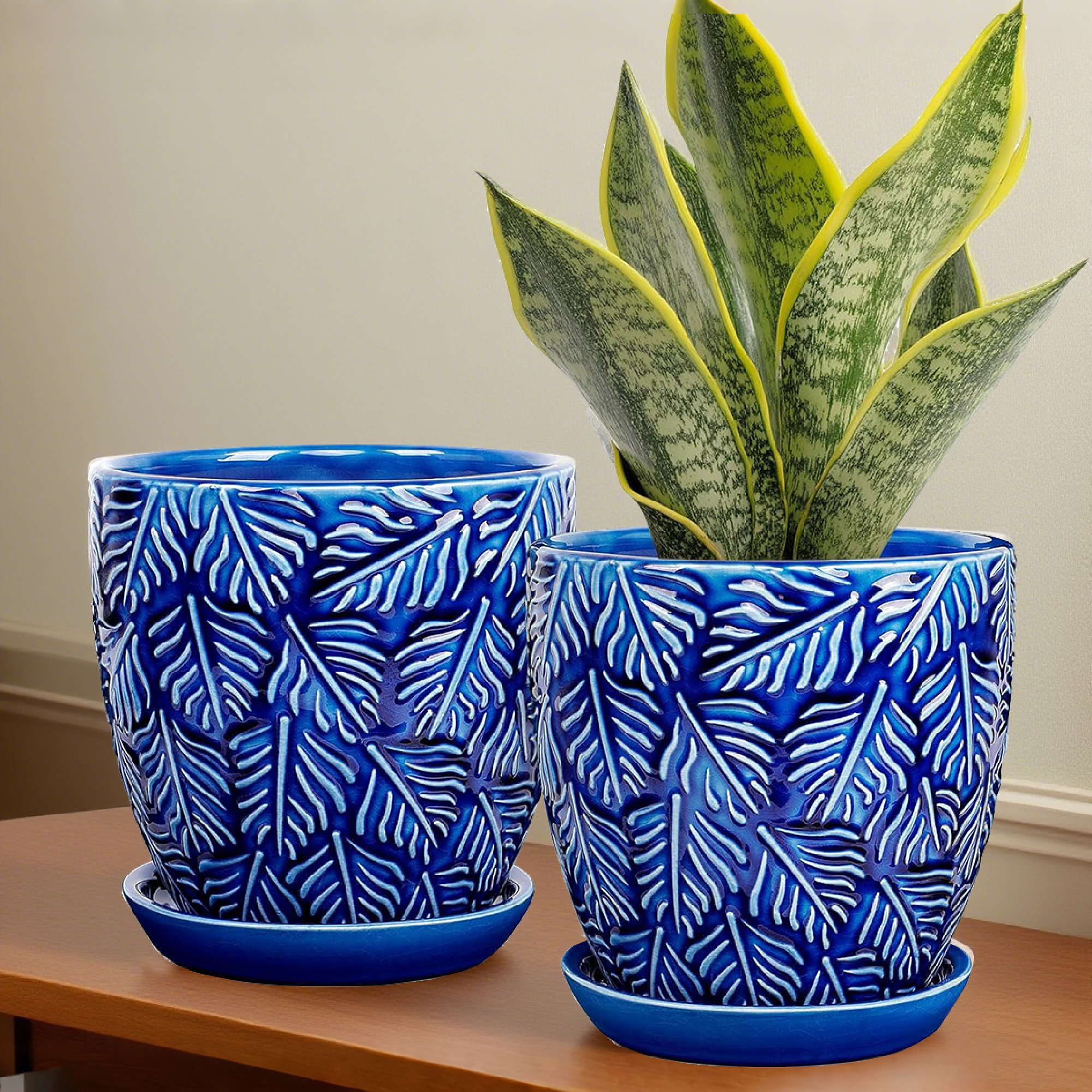 Dovecove Chic Blue Crackle Glaze Pot Planter Set Of 2 - 6 Inch Ceramic ...