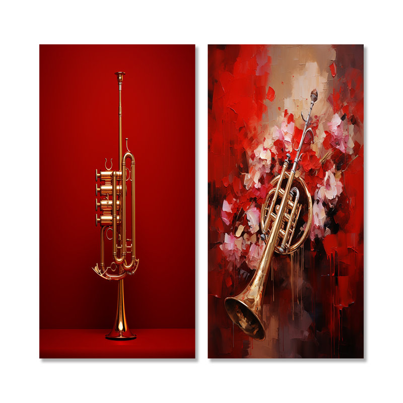 Lark Manor™ Regal Red Trumpet Triumph - Music Metal Wall Decor Set Of 2 ...