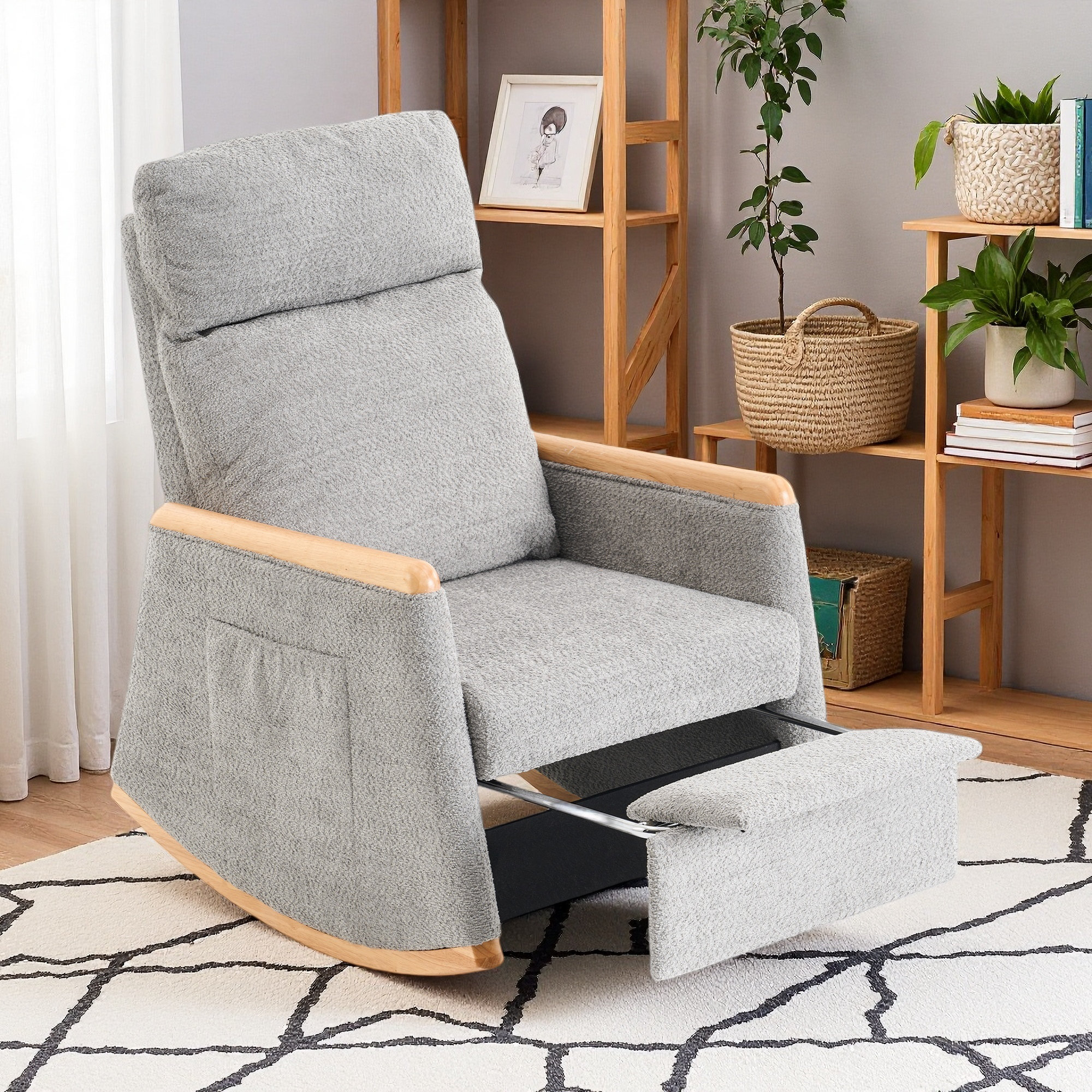 Harper Orchard Accent Rocking Chair With Footrest High Back Rubber Wood ...