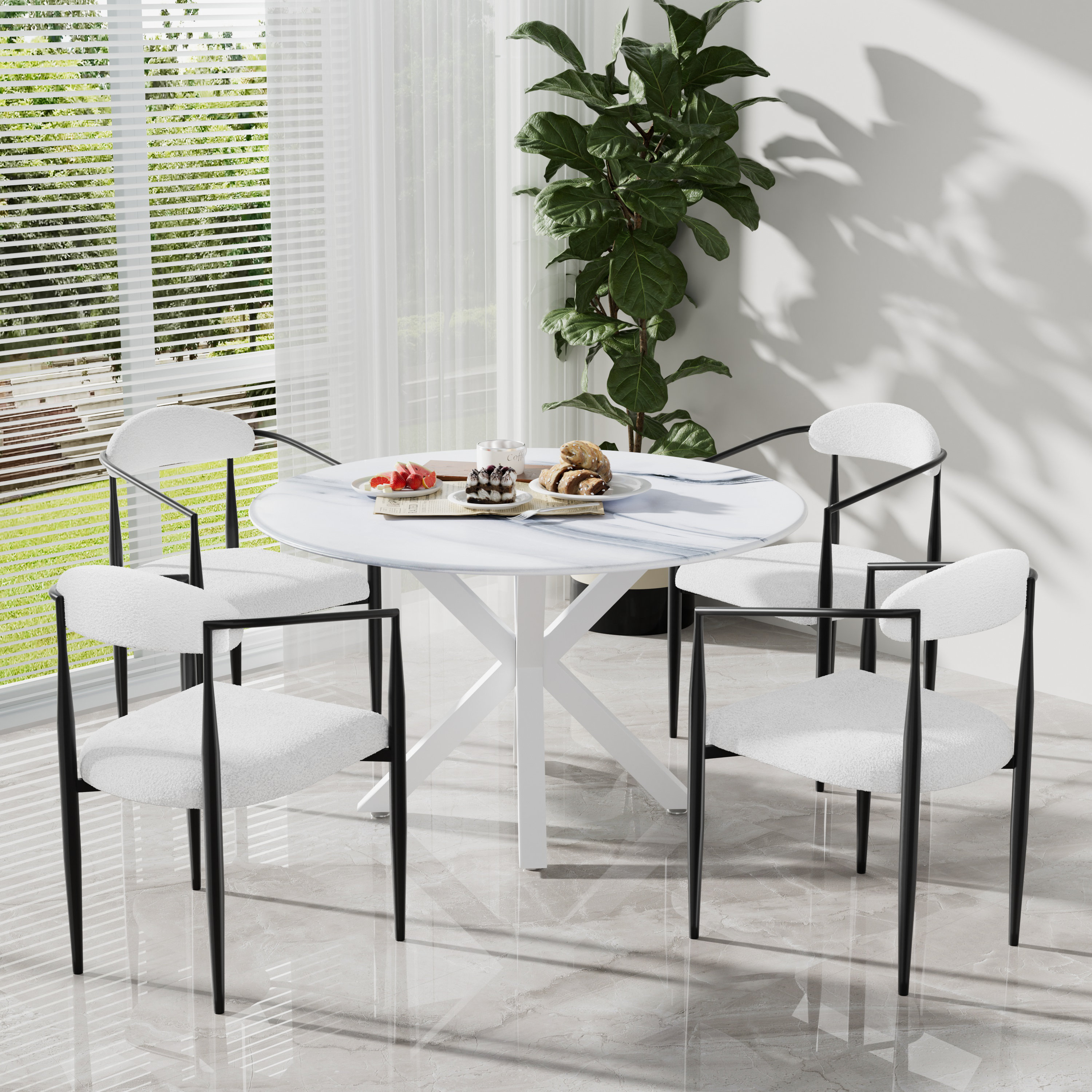 Latitude Run® 5 Piece Dining Set,42 Inch Round Dining Table and 4 ...