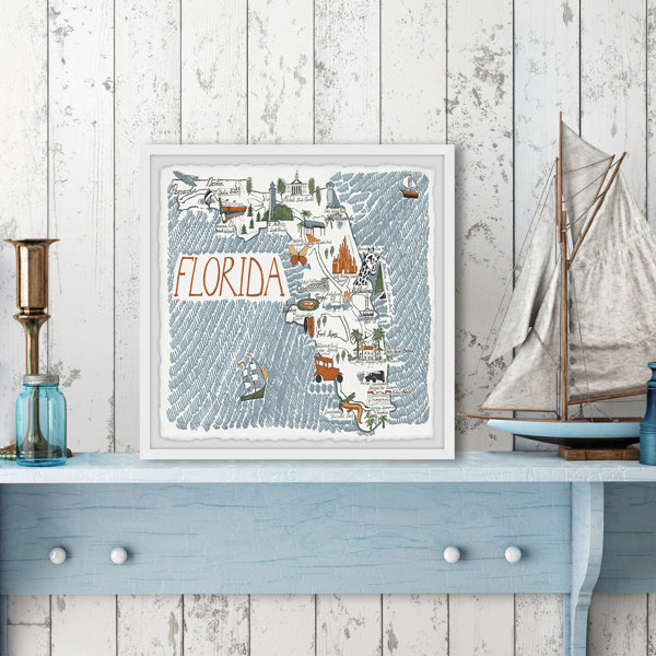 Zoomie Kids Florida Illustrated Map II Framed On Paper by Marmont Hill ...