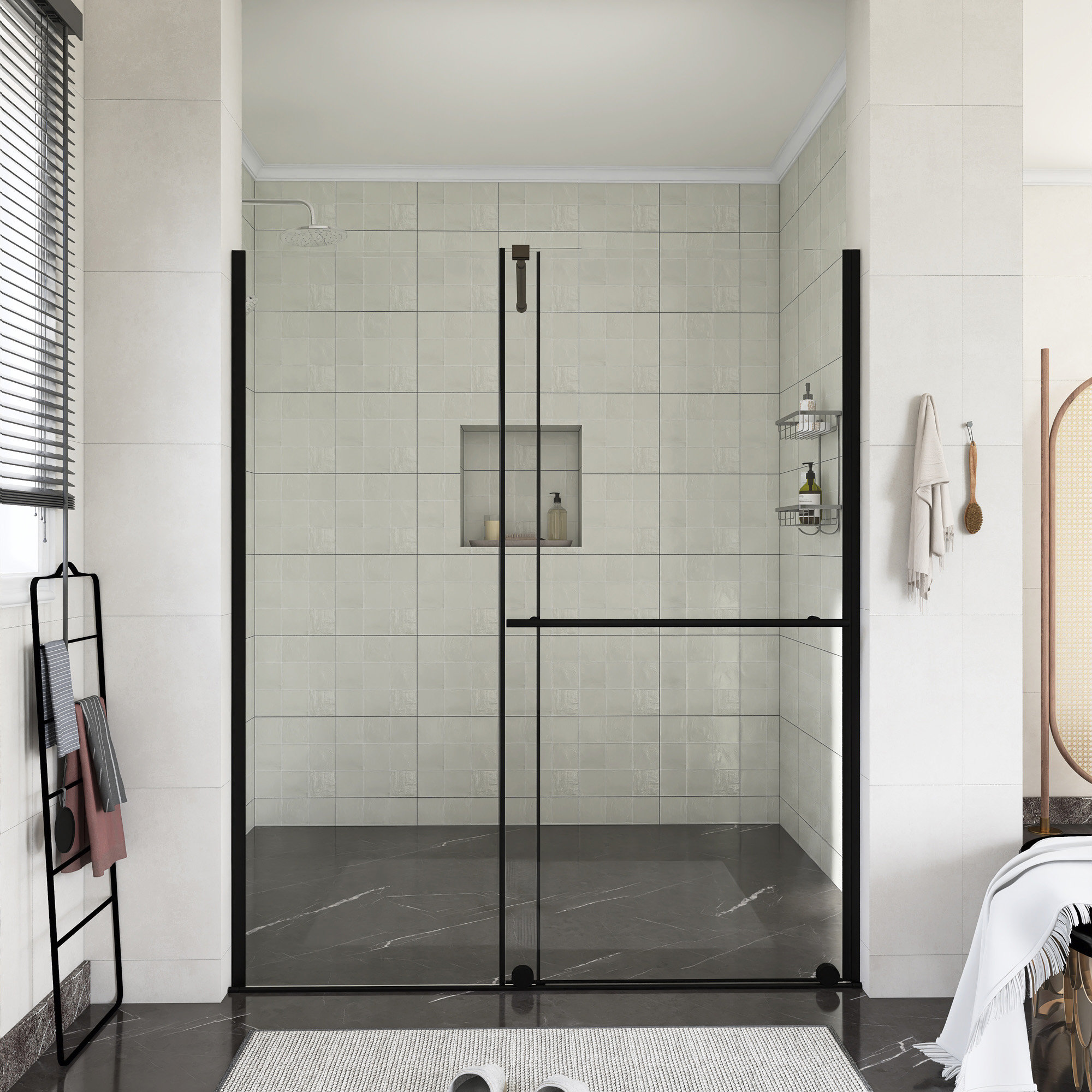 RENEHA 60 In. W X 72 In. H Sliding Walk-In Shower Door In Matt Black ...