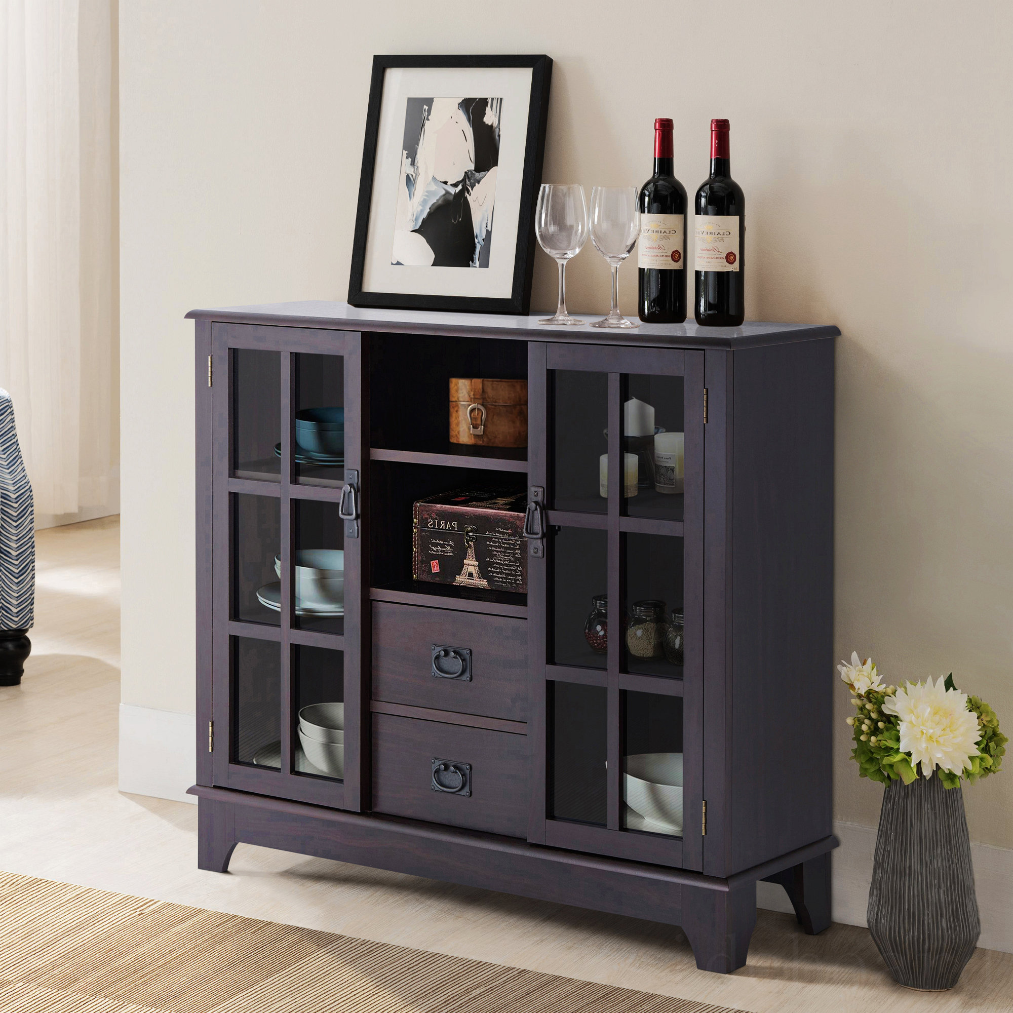 Winston Porter Espresso 2-Door Server With 2 Drawers | Wayfair