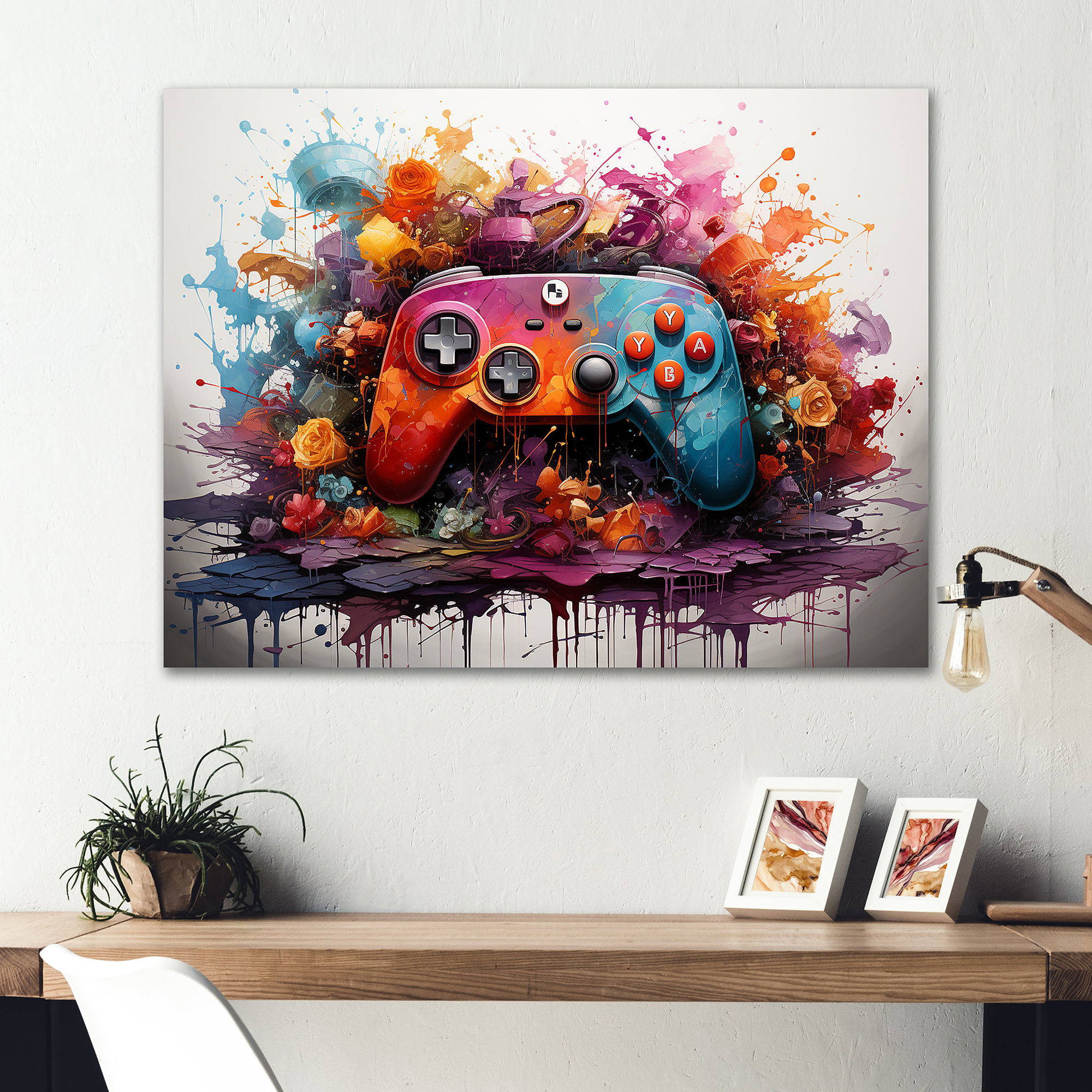 Lark Manor™ Neon Abstract Video Game Controler - Video Games Metal Wall ...