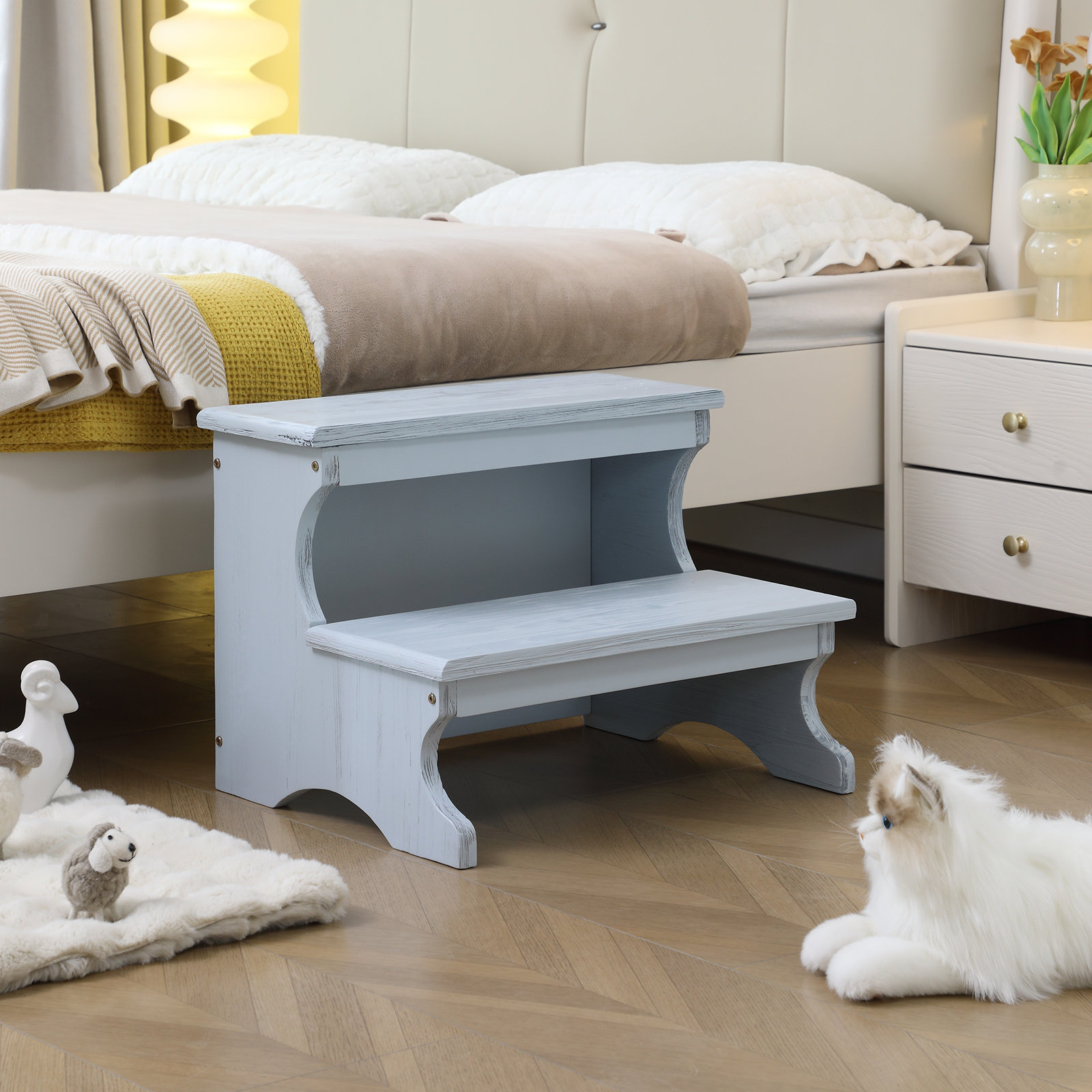 Winston Porter Solid Wood Classic Duty 2 Step Stool(bluish White ...