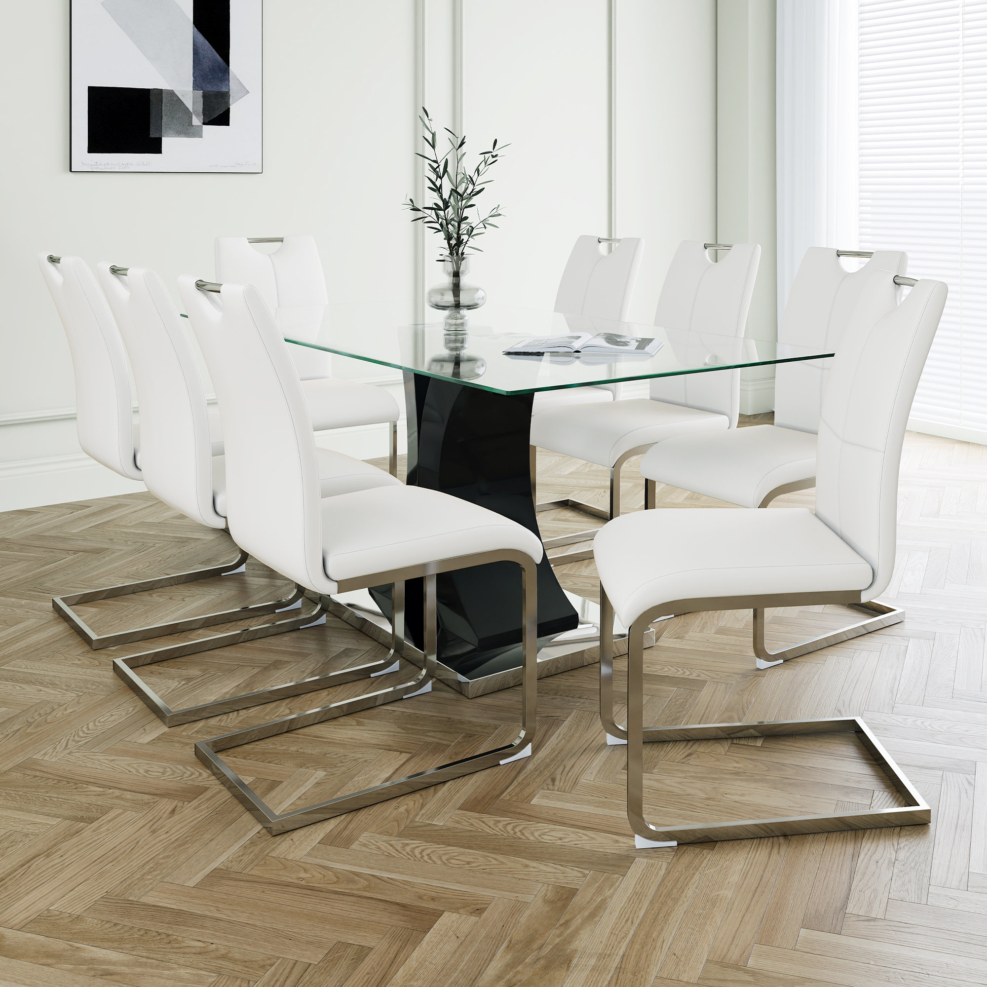 Brayden Studio® Dining Set: Modern Glass Table With Durable Base, White ...