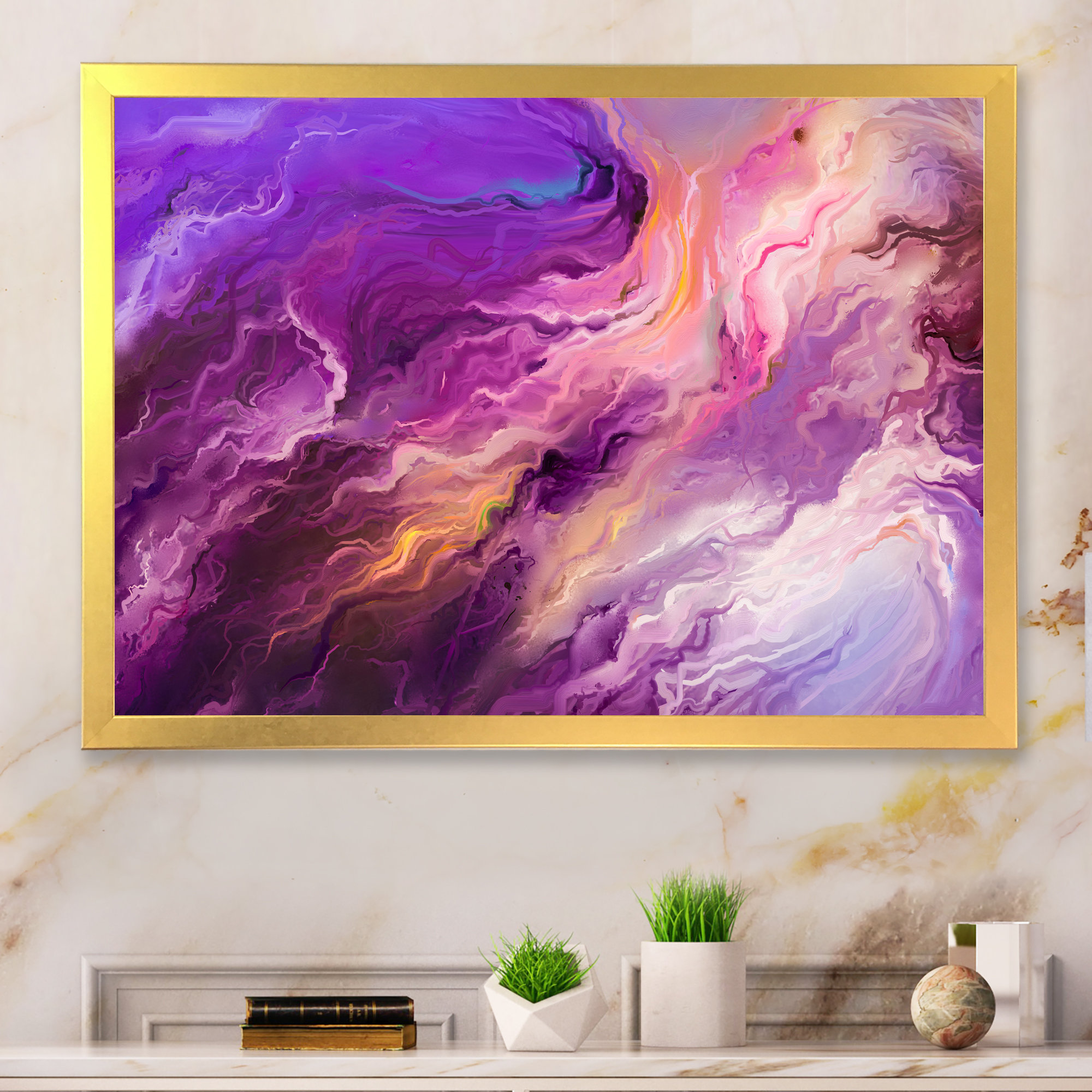 Winston Porter Purple Vibrant Ink Storm II - Floater Frame Print on ...