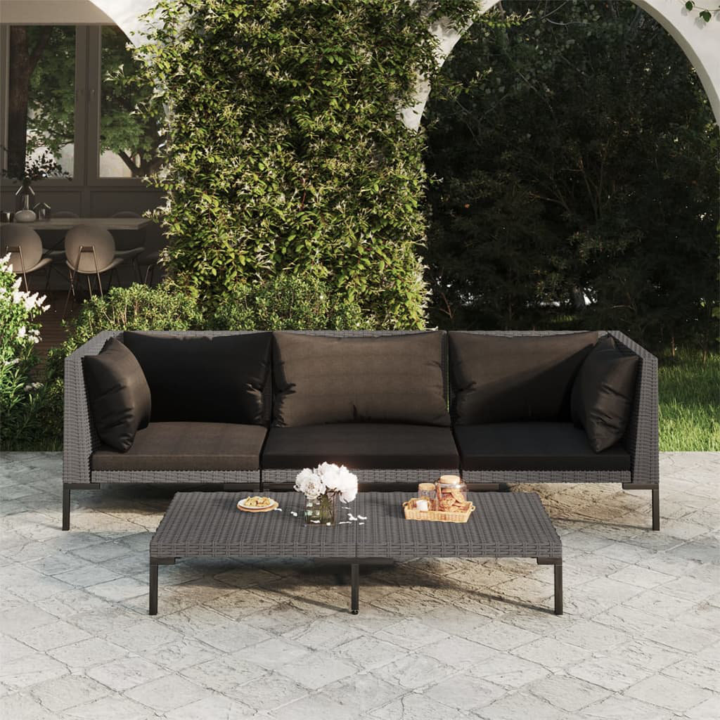 Wrought Studio™ 4 Piece Patio Lounge Set with Cushions Poly Rattan Dark ...