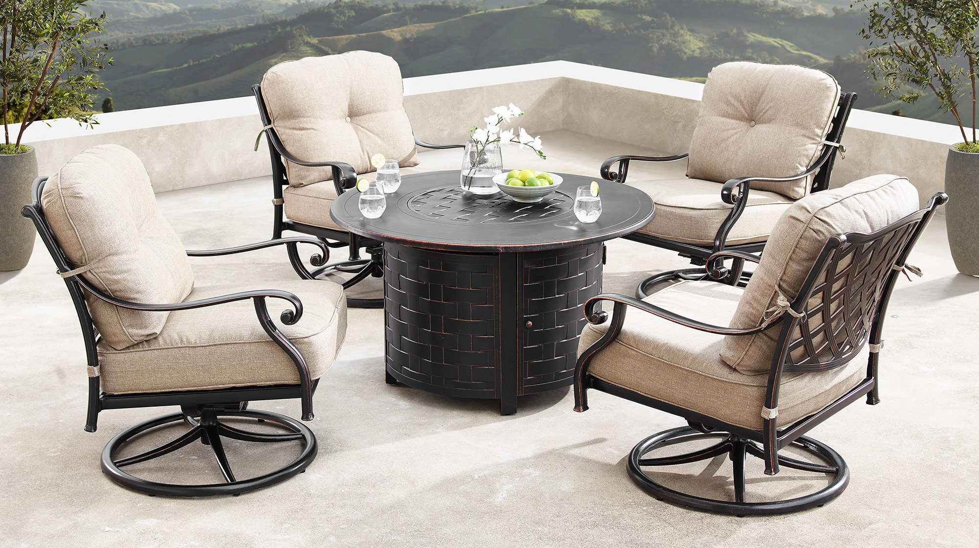 Oakland Living Outdoor Aluminum 44 In. Round Fire Table Set With Four ...