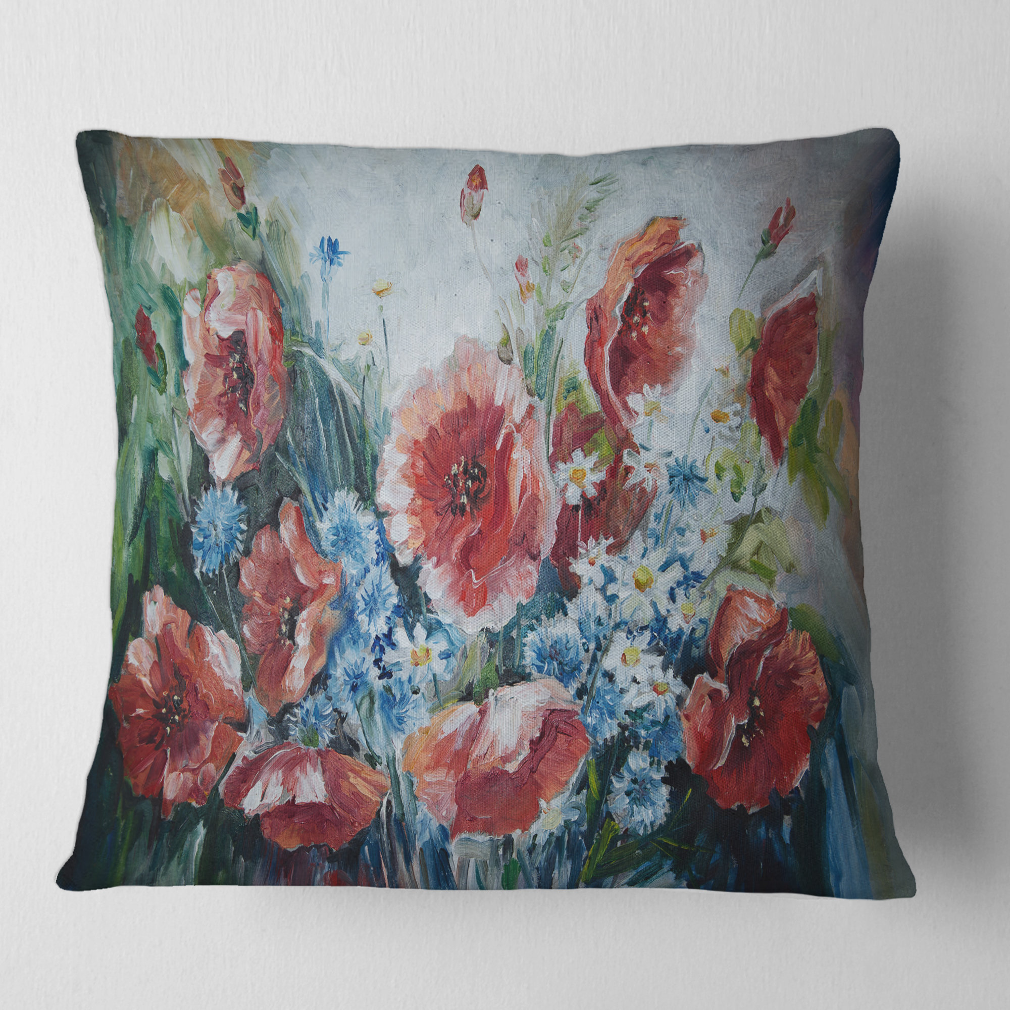 Design Art Retro Bouquet of Poppies - Traditional Printed Throw Pillow ...
