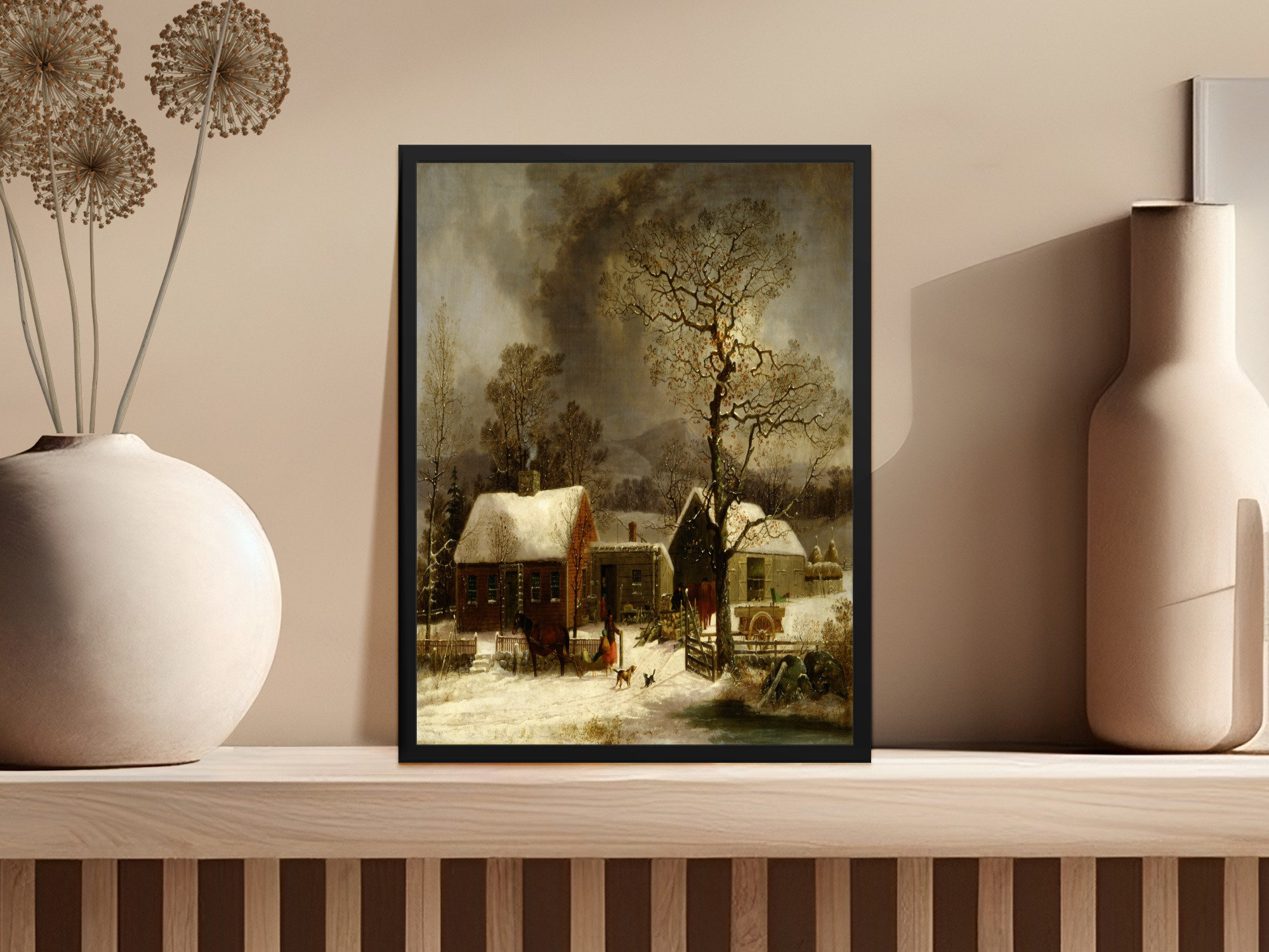 Lark Manor Winter Scene a Village in Snow by George Durrie Framed ...