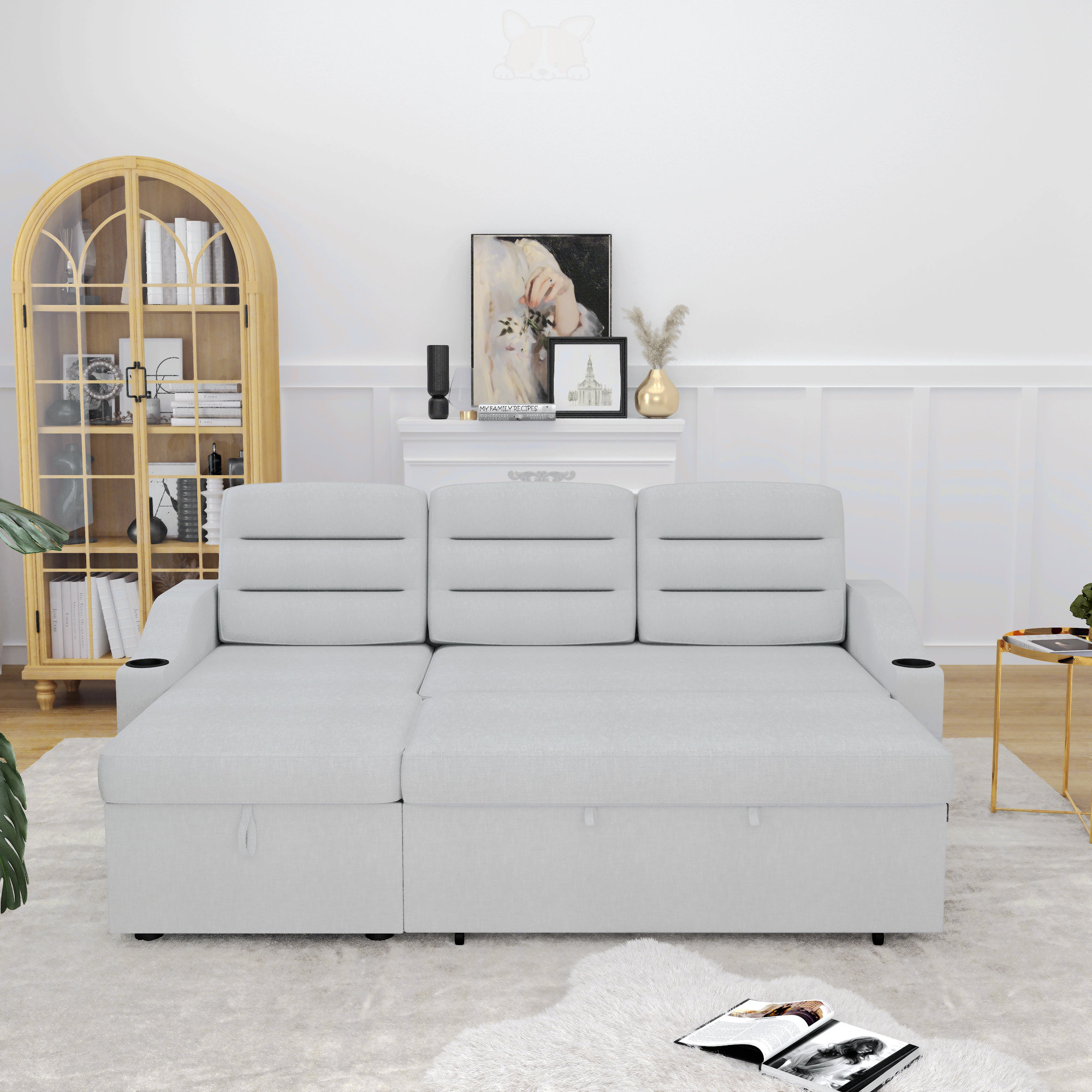 Hokku Designs 83.5" Convertible Sleeper Combo Sofa With Pullout Bed ...