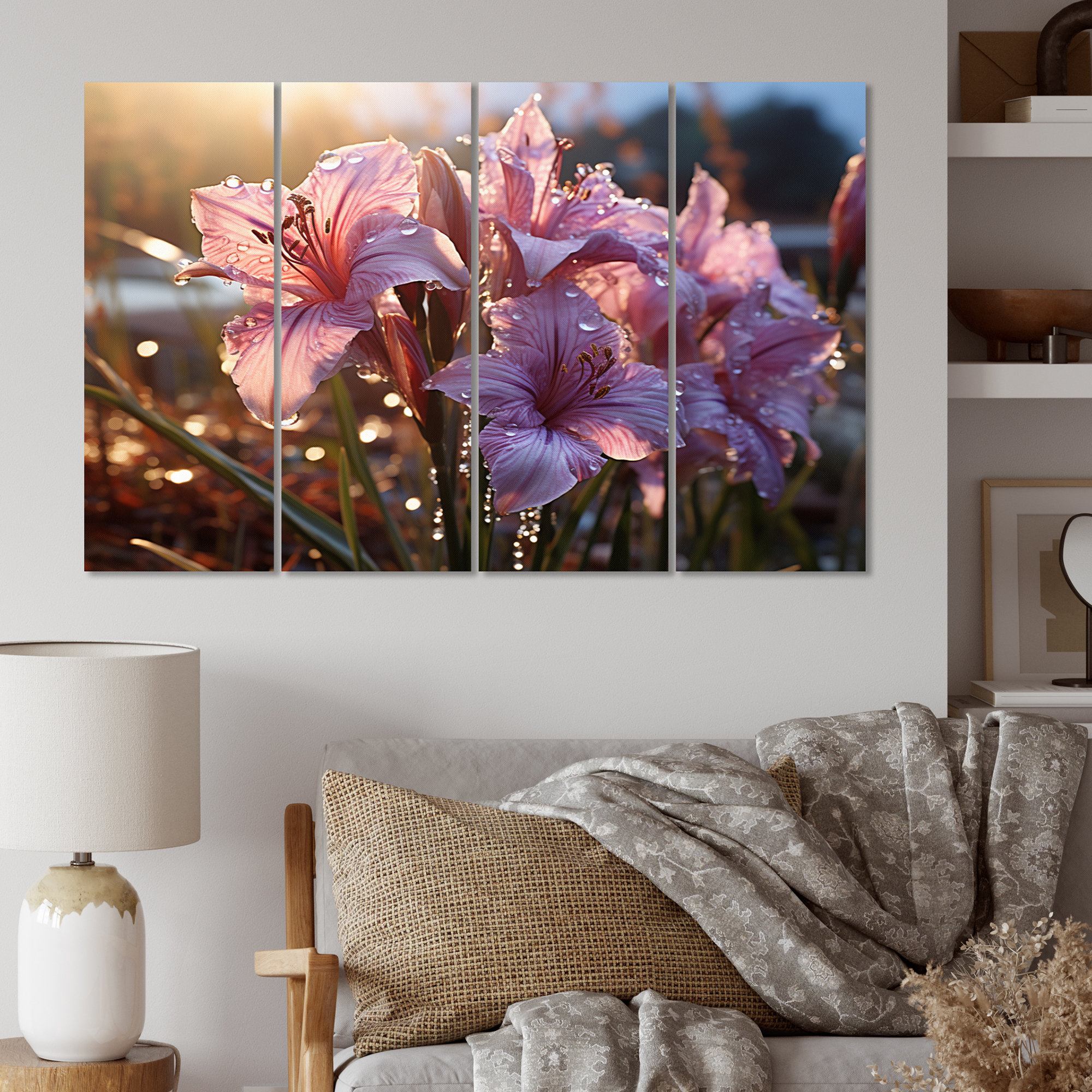 Ebern Designs Pink Irises Field I - Floral Wall Decor - 4 Panels ...