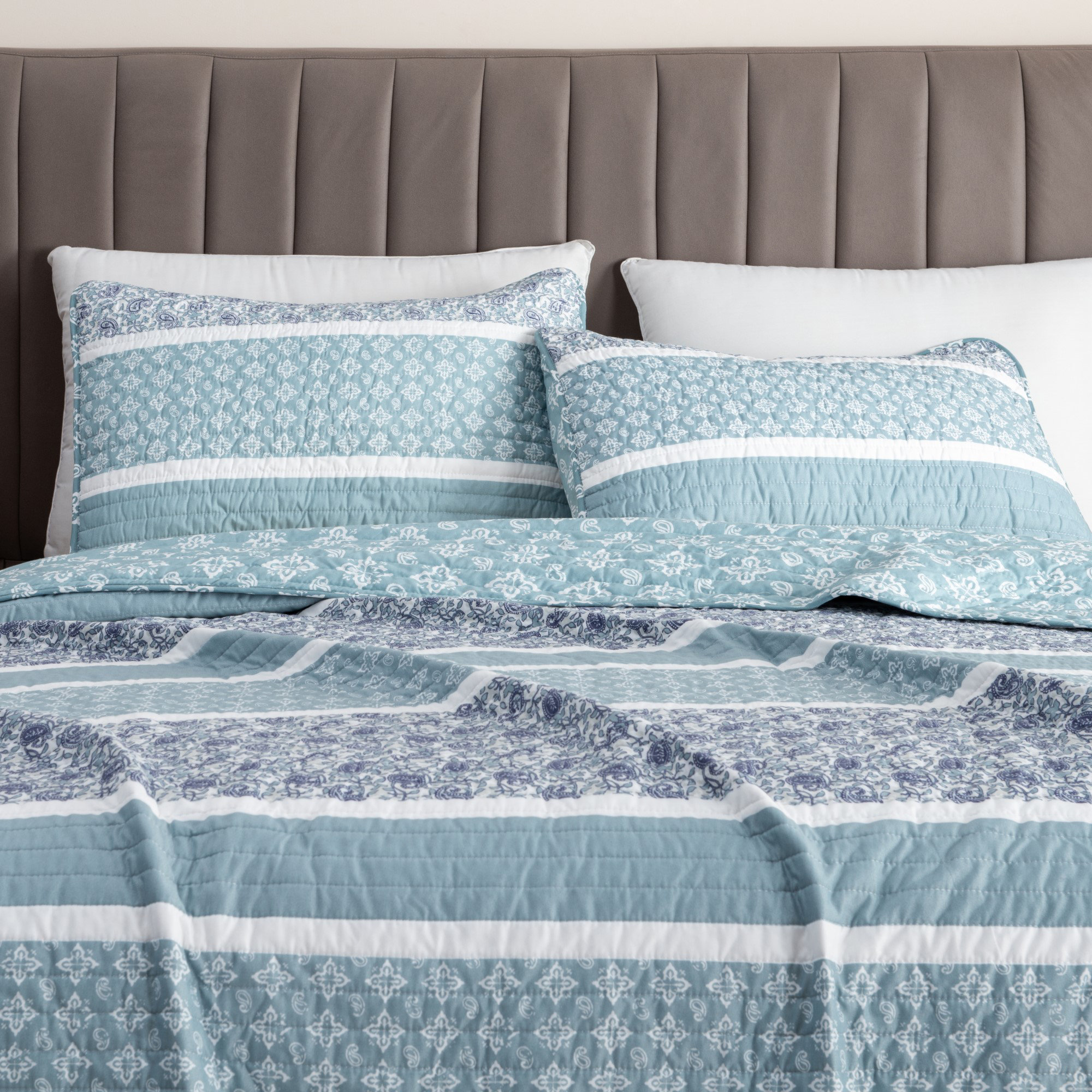 FreshFolds Paisley Patchwork Stripe Reversible Quilt Set with Shams ...