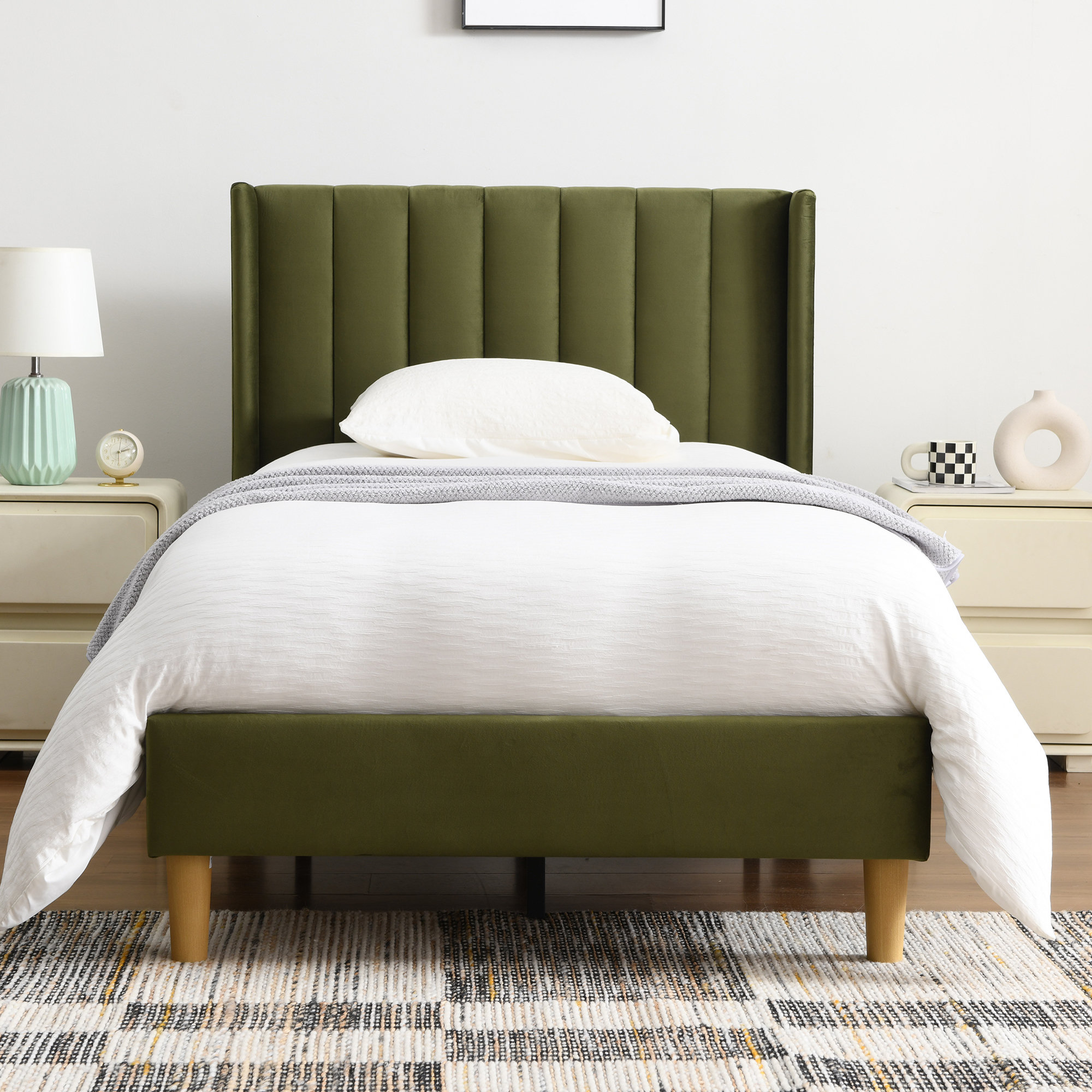 Ebern Designs Torrick Upholstered Platform Bed with Tufted Wingback ...