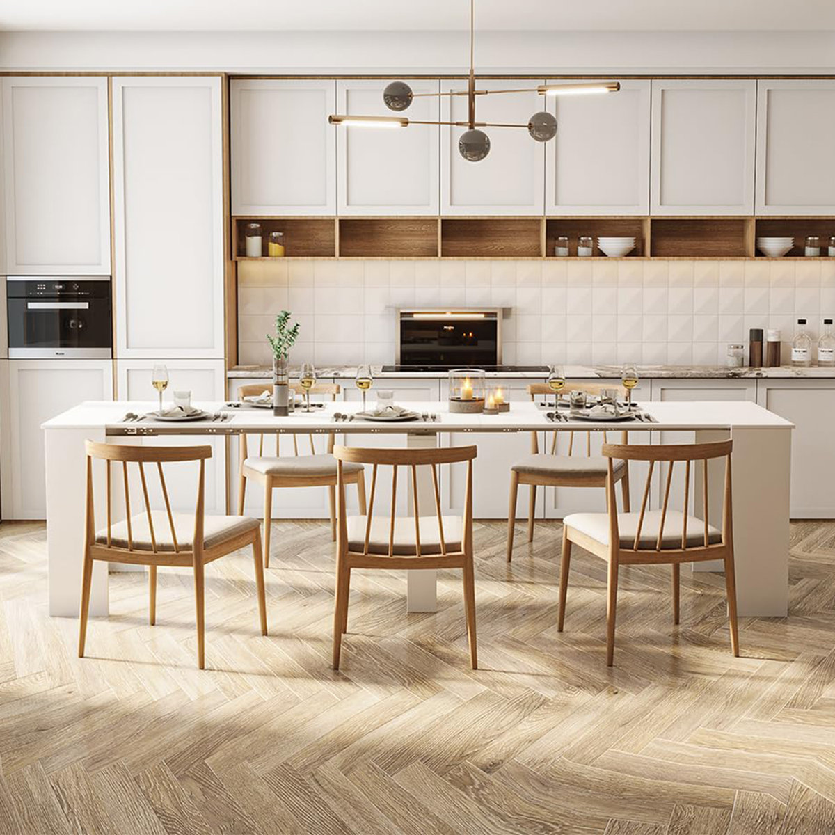 Ebern Designs Convertible 9.8Ft Dining Desk & Console, Space-Adaptive ...