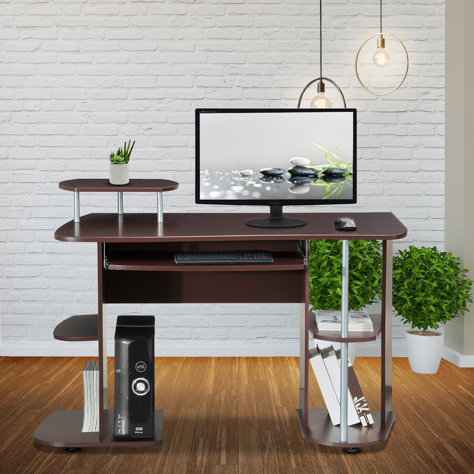 Orren Ellis Complete Computer Workstation Desk With Storage, Chocolate ...