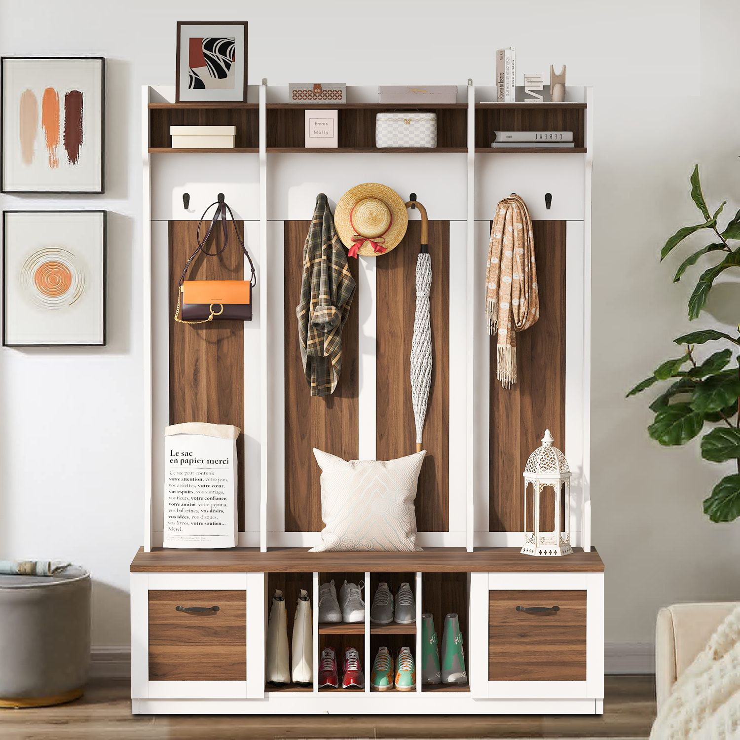 Hokku Designs Modern hall tree with bench and shoe storage, Cubbies ...