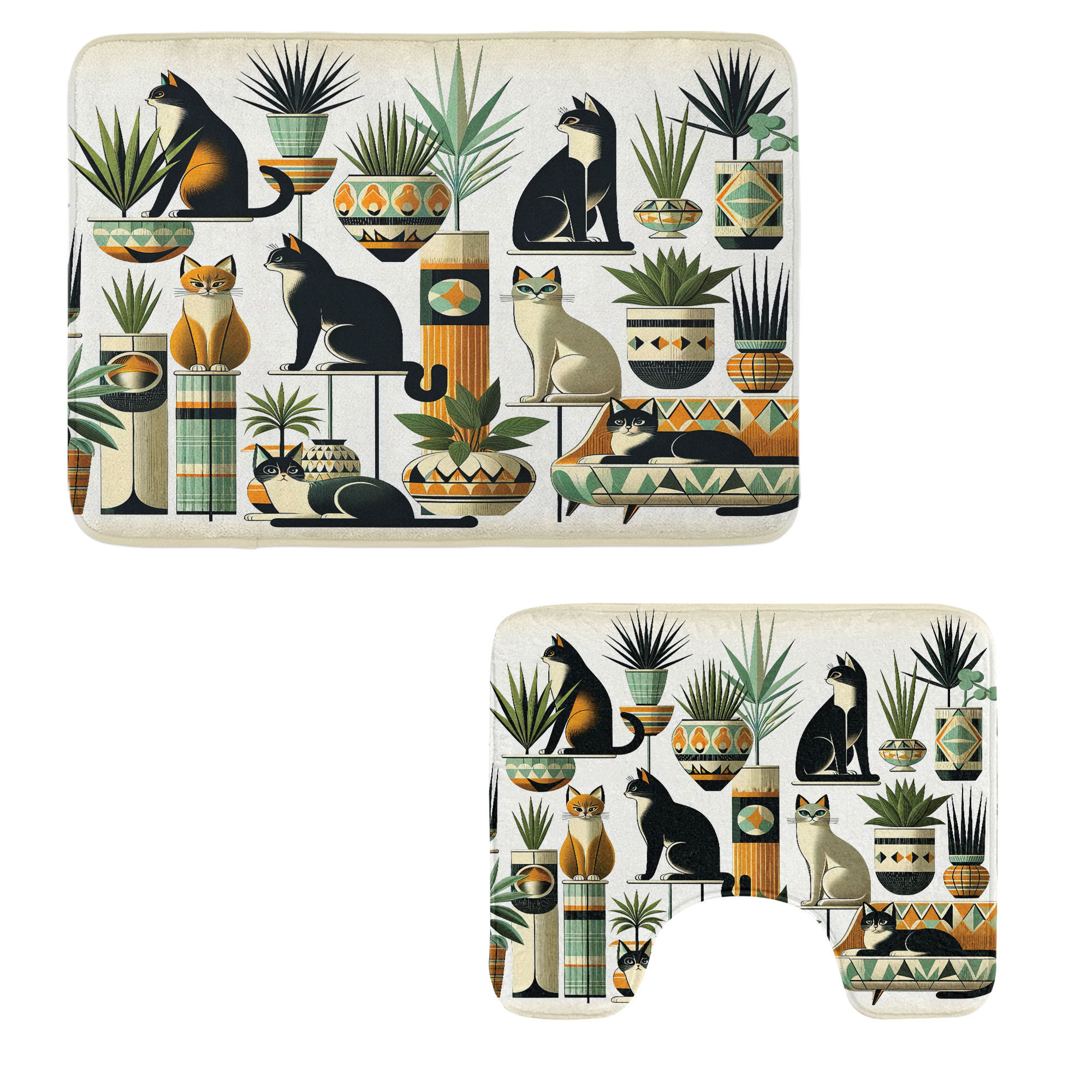 East Urban Home Cat Bathroom Rug Set 2 Pieces Rectangle & Contour Mats ...