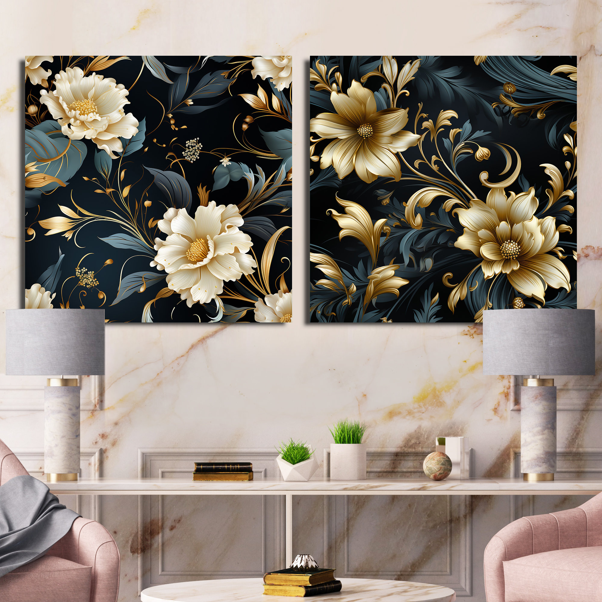 Design Art Opulent Gold Intrigue Floral - Abstract Botanicals Square ...