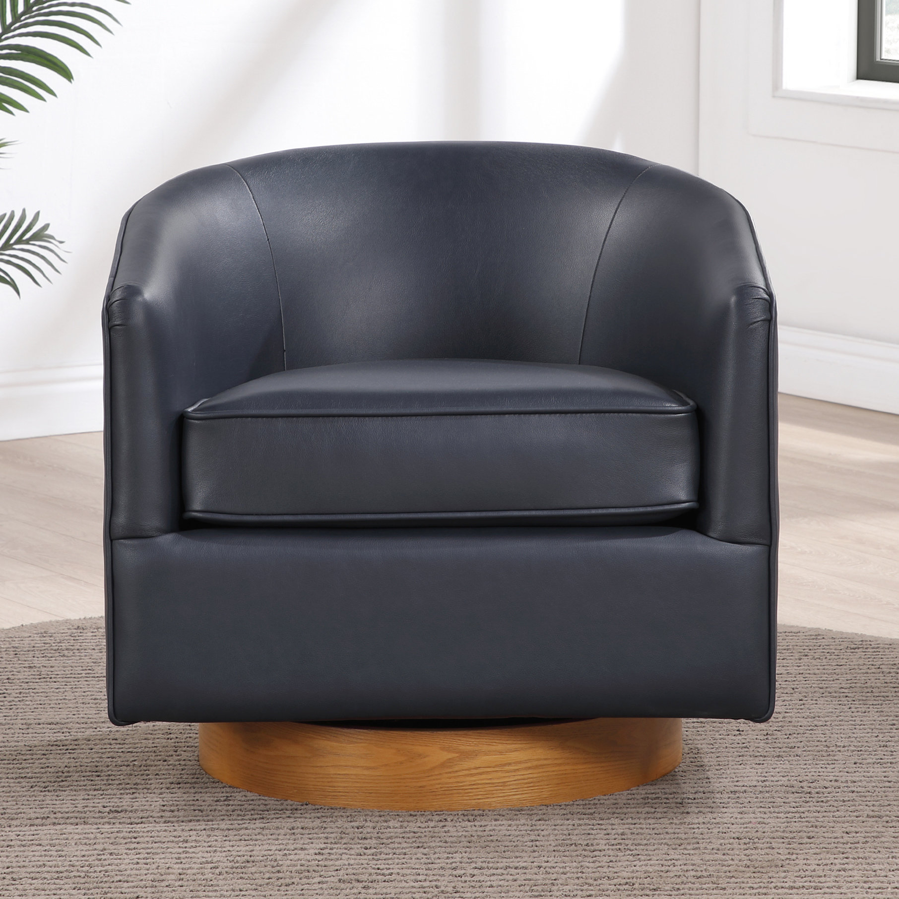 IntrospectiveIncline Blue Faux Leather Swivel Chair Featuring Brown ...