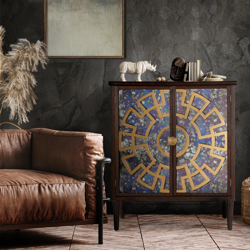 Bungalow Rose Muamar Solid Wood 2 - Door Mirrored Accent Cabinet | Wayfair