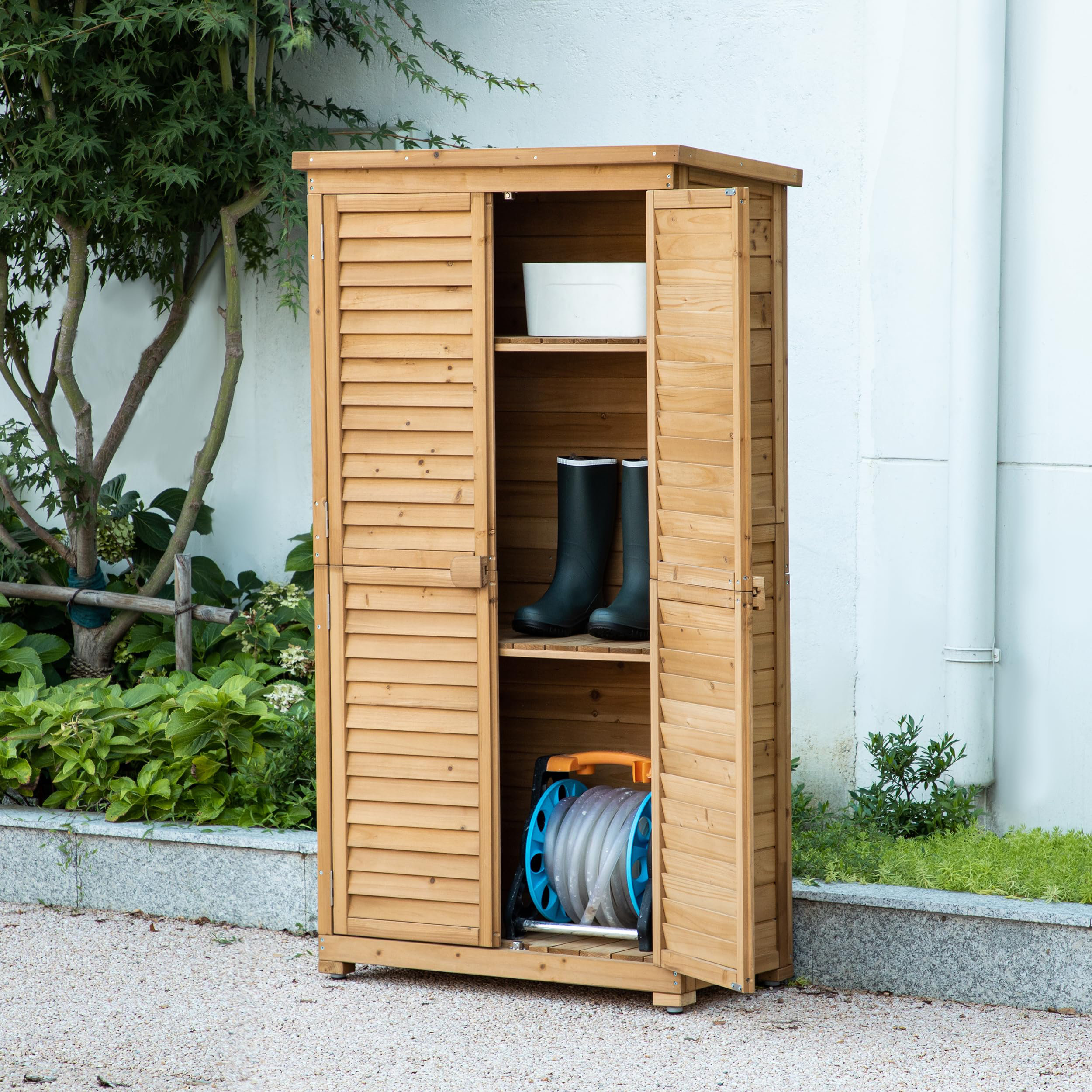 Simple&Opulence Outdoor Storage Cabinet With 3 Shelves, Wooden Garden ...