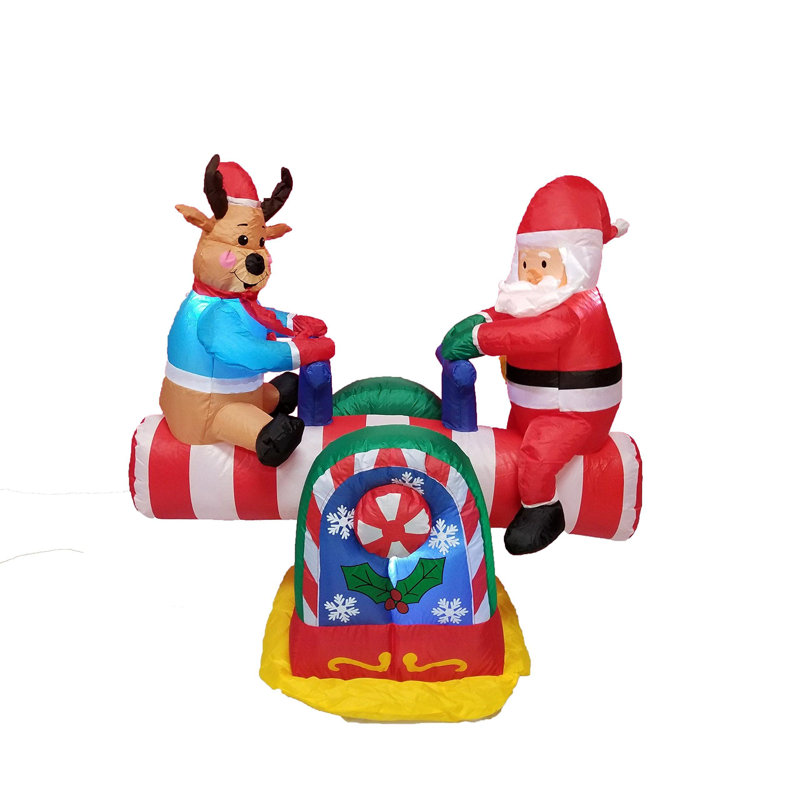 Dakota Fields 4FT Animated Inflatable Santa & Reindeer on Teeter Totter ...