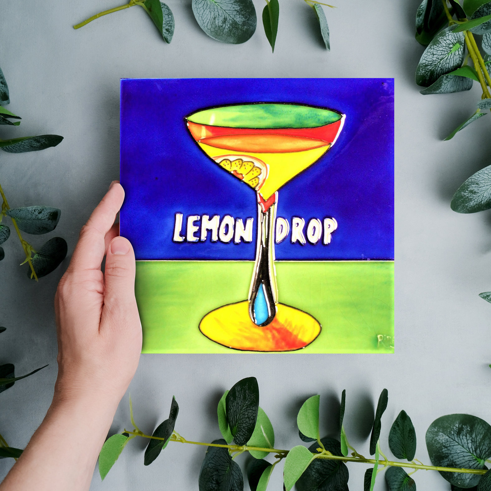 Continental Art Center 8x8" Lemon Cocktail Drink Ceramic Art Tile Hot ...