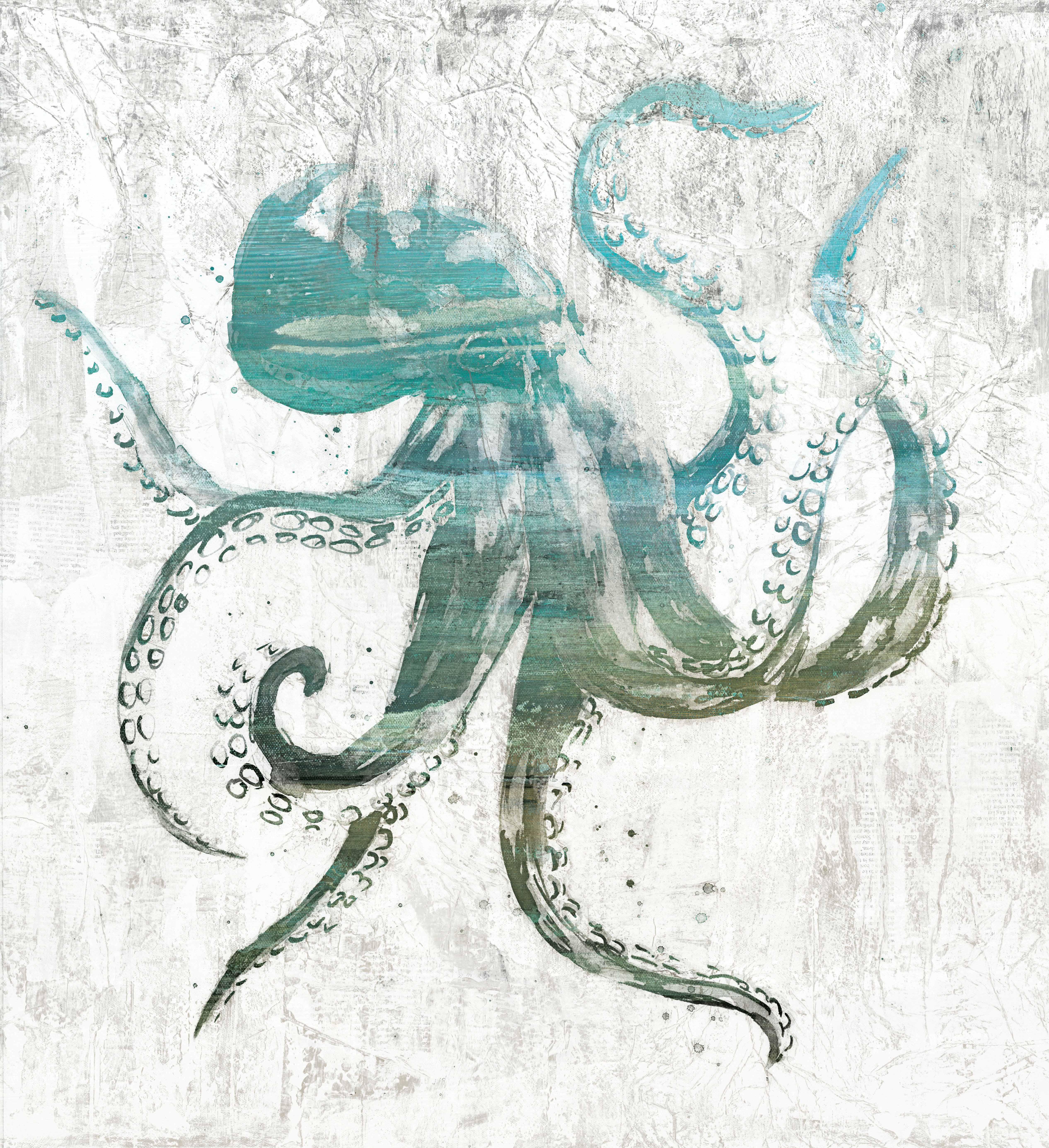 Highland Dunes Teal Octopus - Painting Print | Wayfair.co.uk