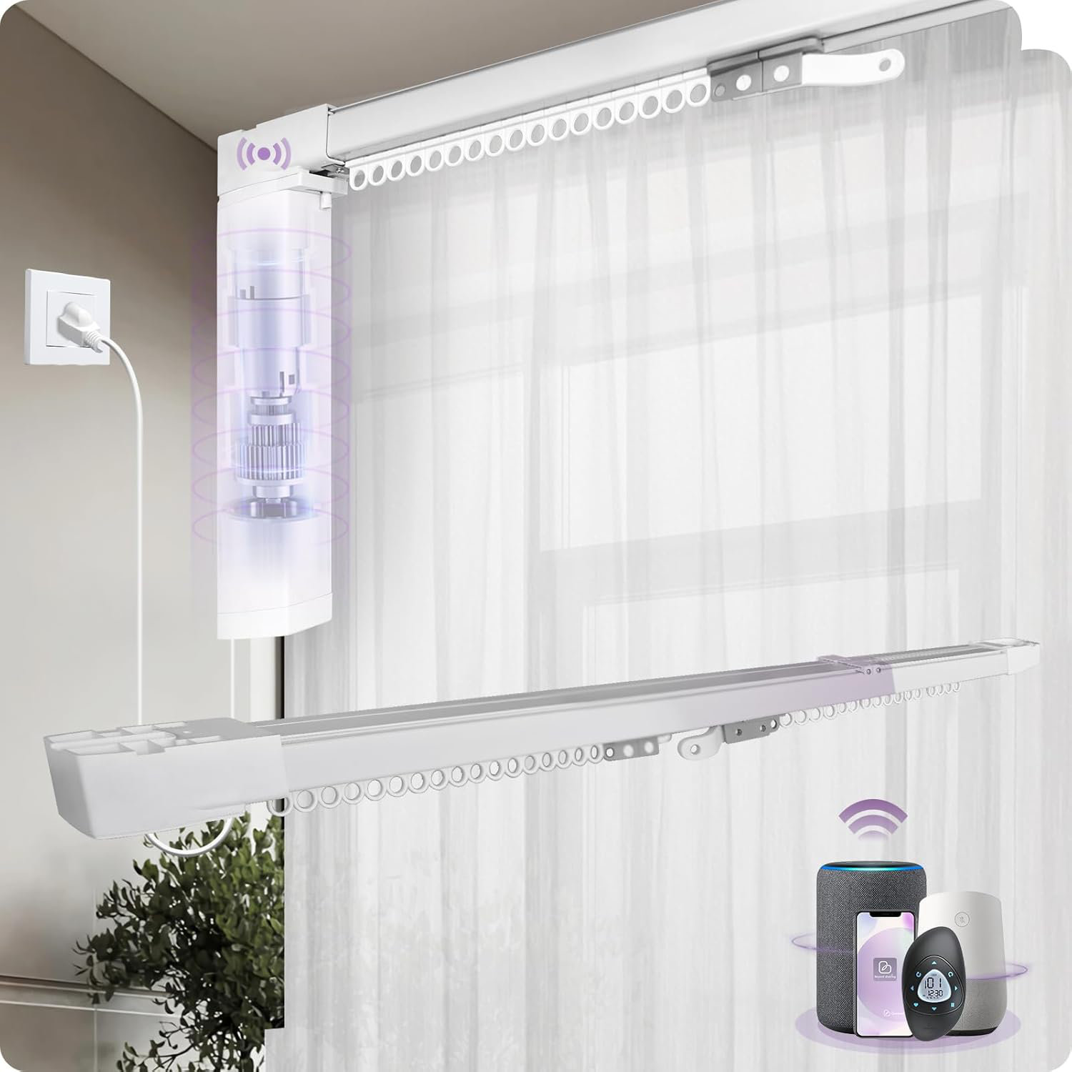 Hokku Designs Smart Curtain Track Retractable Motorized Curtain Rail ...