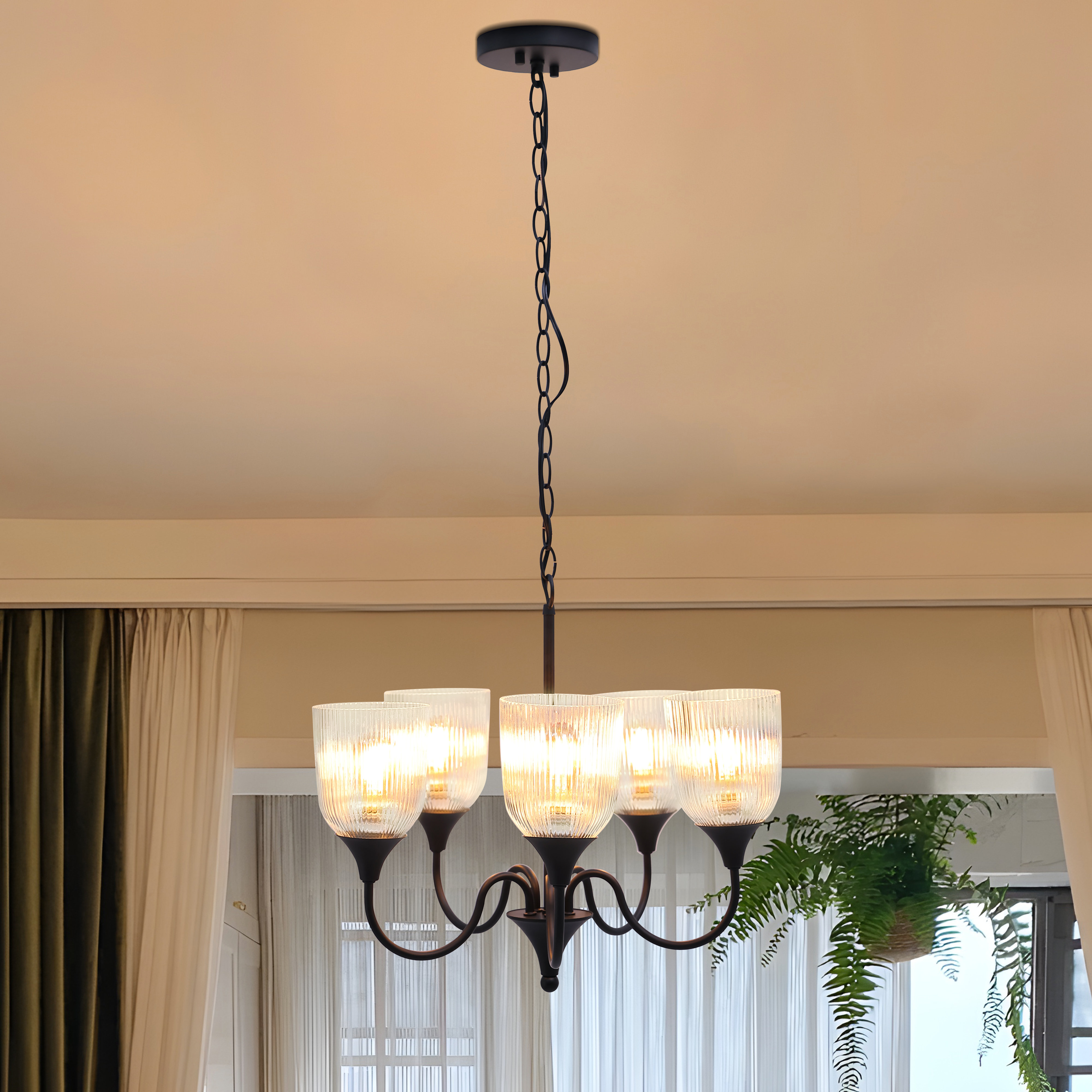 Winston Porter 5-Light Modern Glass Chandelier Semi Flush Mount Ceiling ...