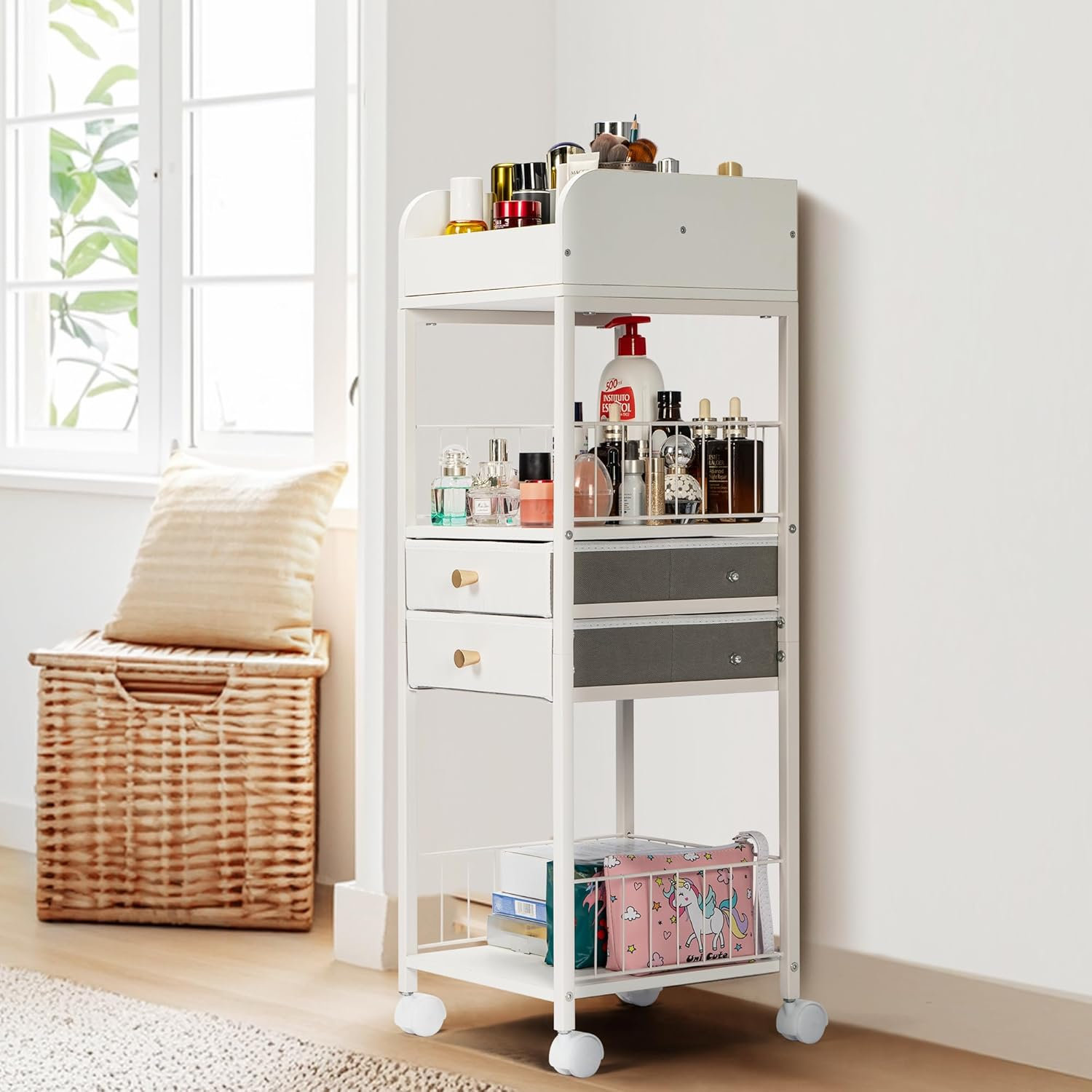 Rebrilliant Makeup Organizer Cart With Drawers And Shelves, Durable MDF ...