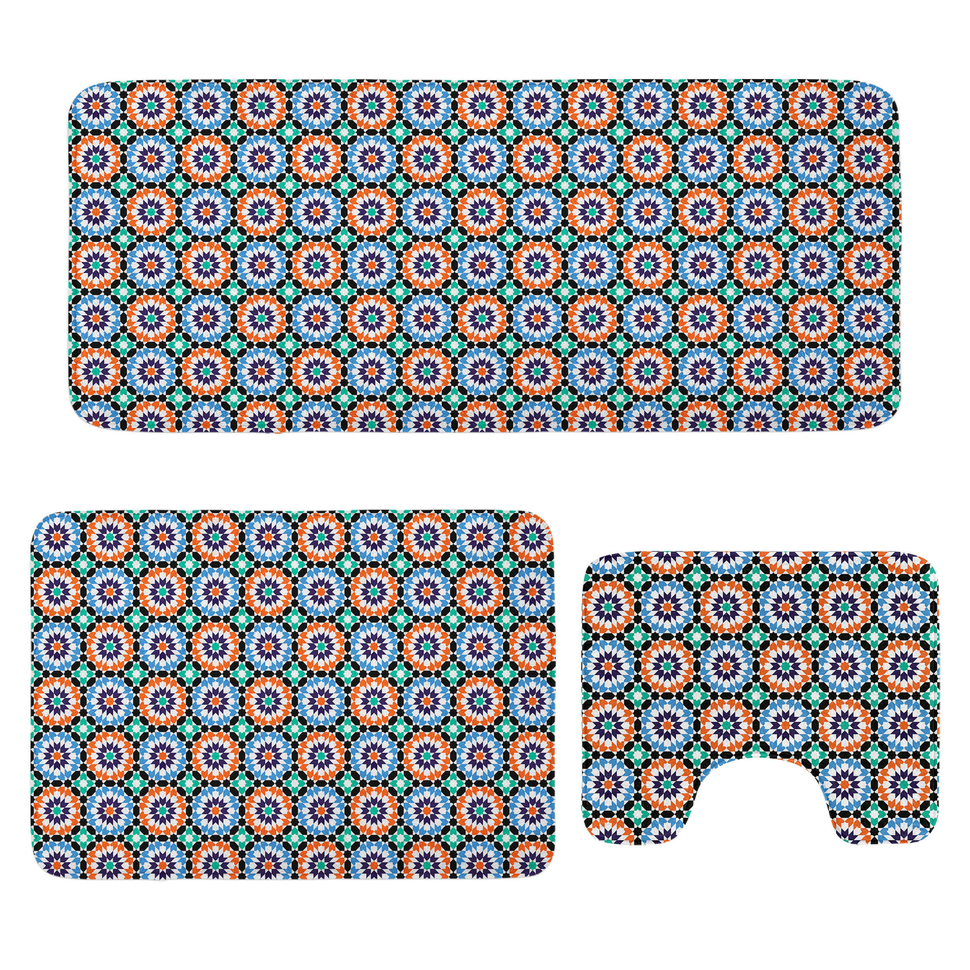 East Urban Home Moroccan Bathroom Rug Set 3 Pieces U-Shape & Rectangle ...