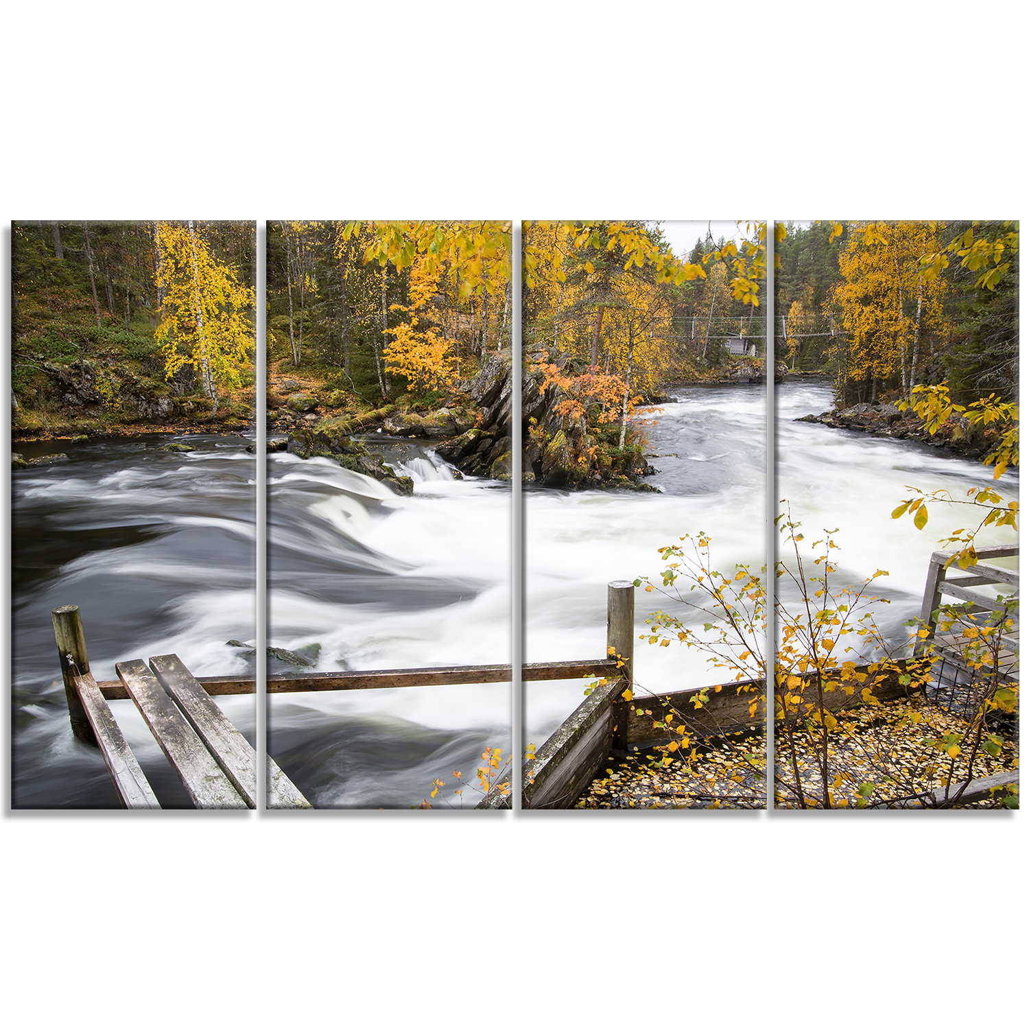 Design Art 'Fall River Over Riffles and Rocks' 4 Piece Wrapped Canvas ...