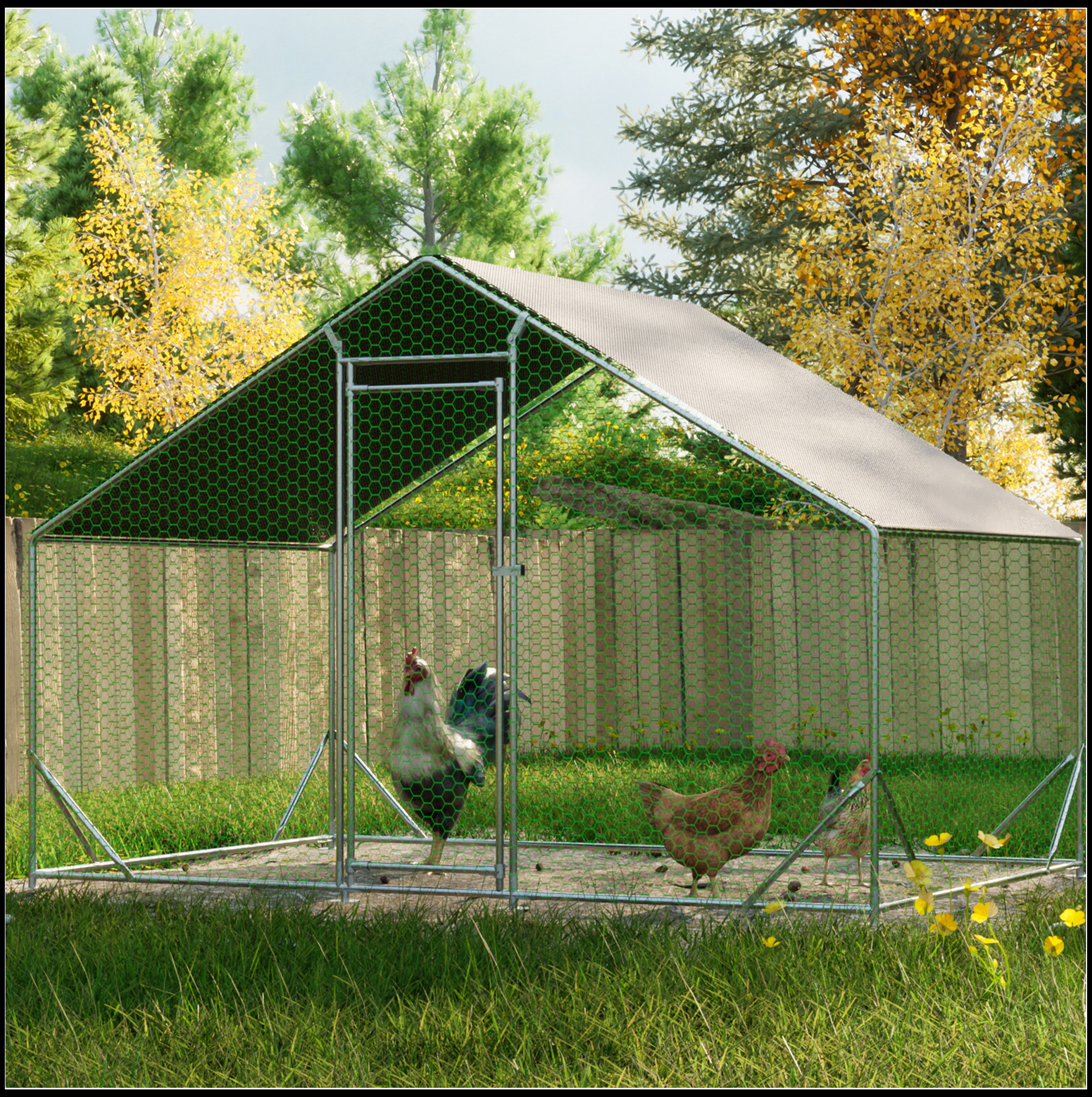 KUNMINGZHUHE Large Metal Chicken Coop, Walk-In Chicken Run,Galvanized ...