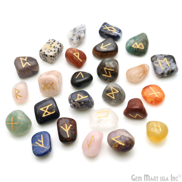 GEMMART USA Multi Color Rune Stones, 25 Piece Natural Gemstone Set ...