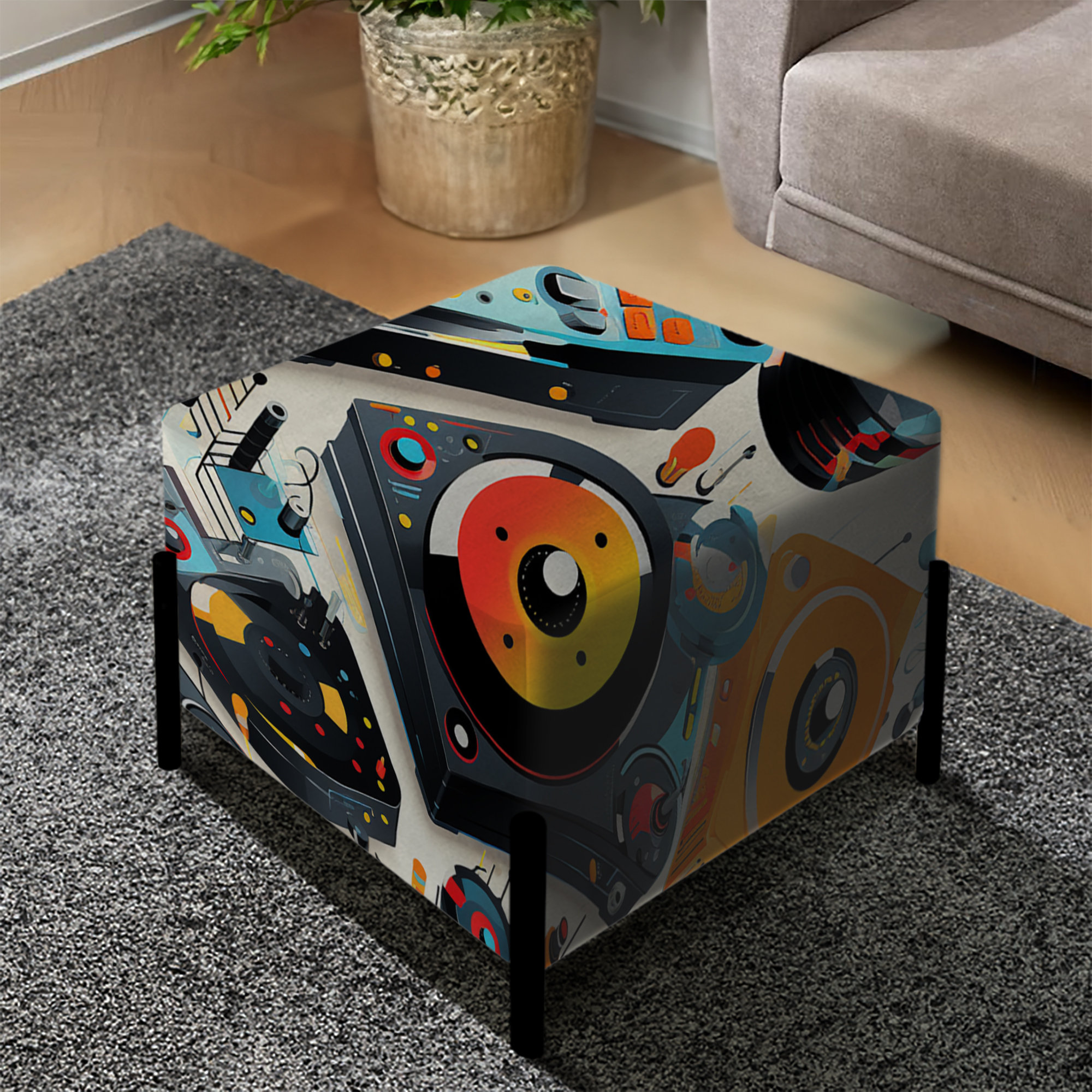 Design Art Turntables Boom Boxes Spots - Pop Art Square Ottoman ...