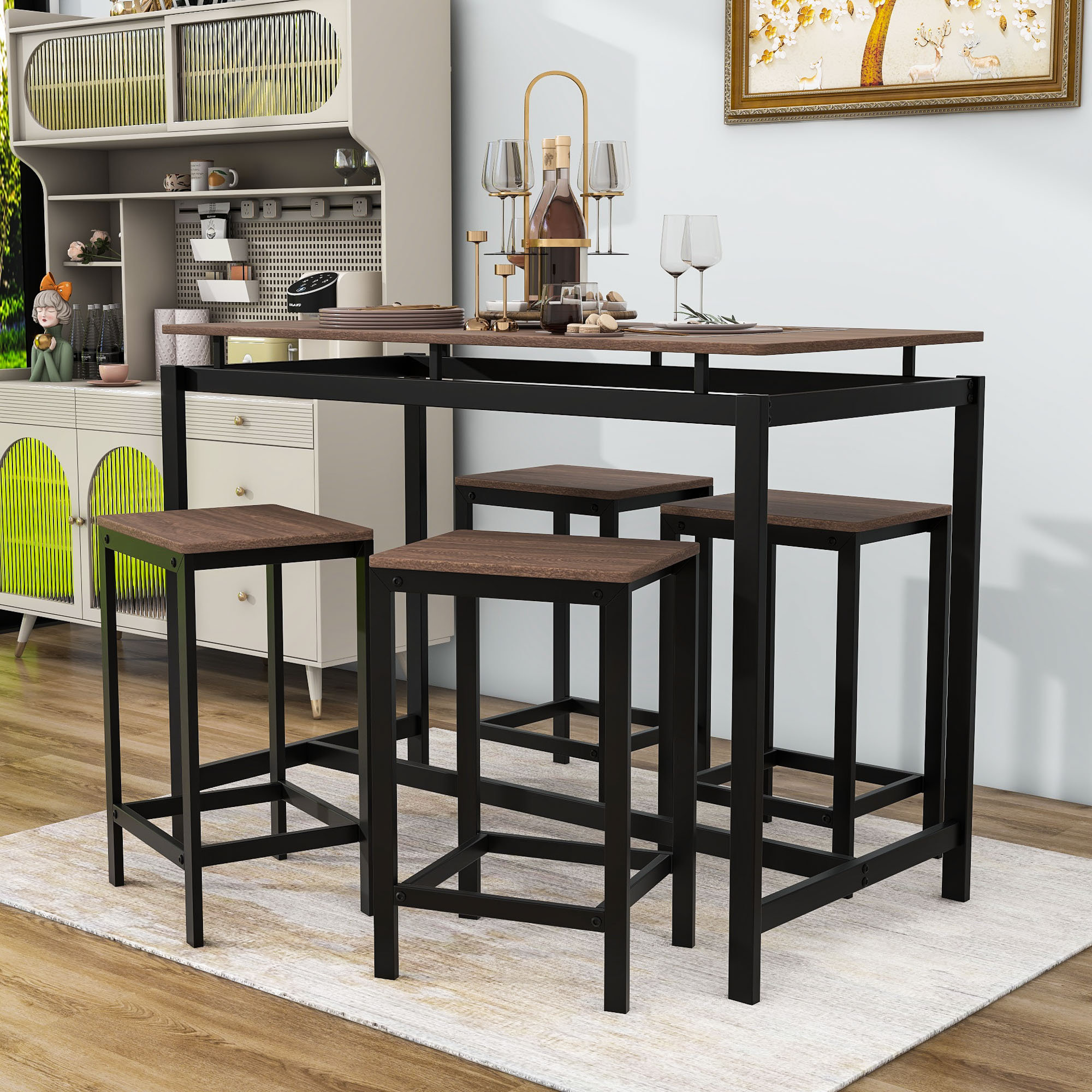 17 Stories 5-Piece Table Set with Table and Stools | Wayfair